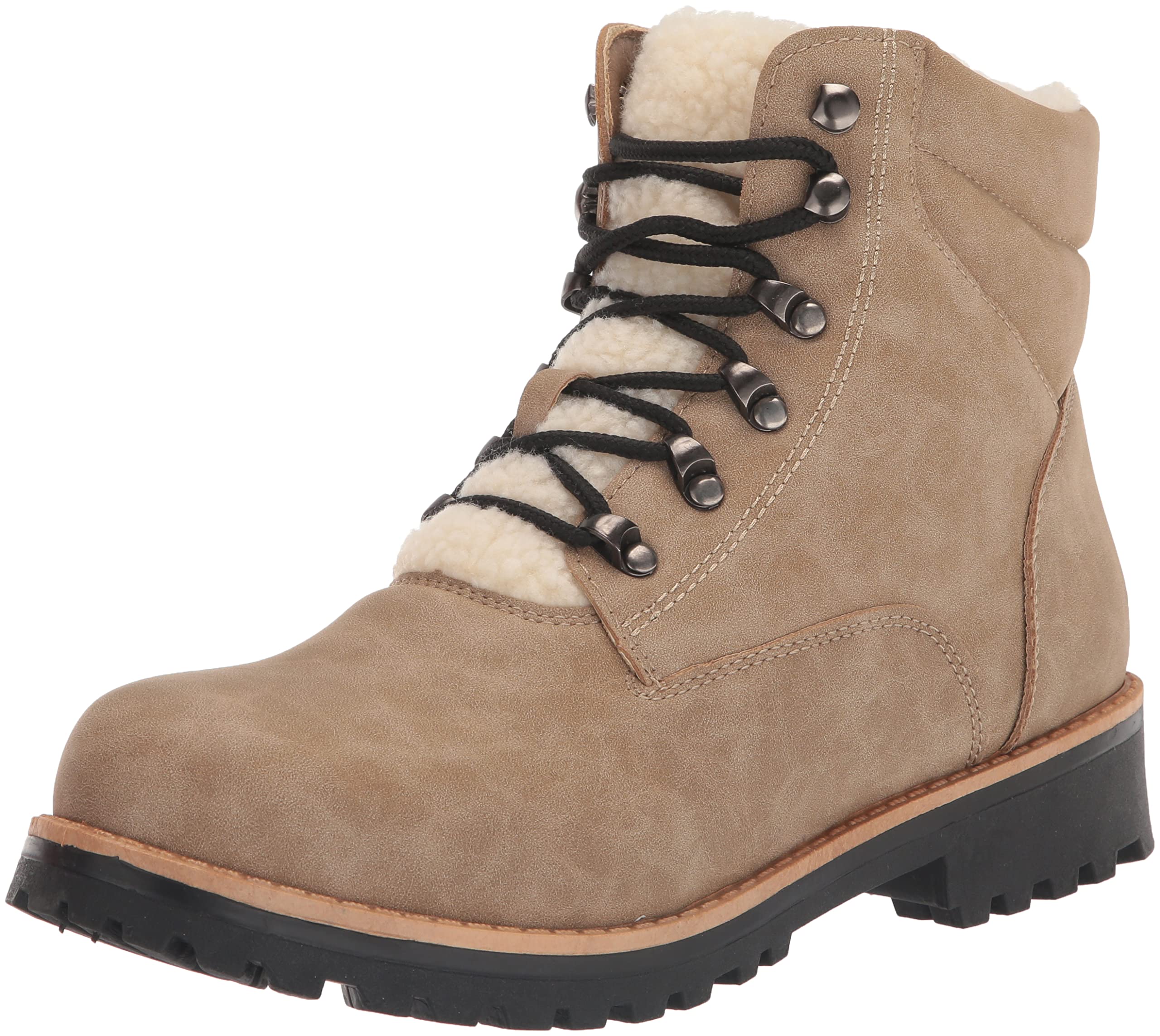 YOKI-GORDEN-89 Women's Lace Up Fur Shearling Combat Boot, Taupe, 7 M US