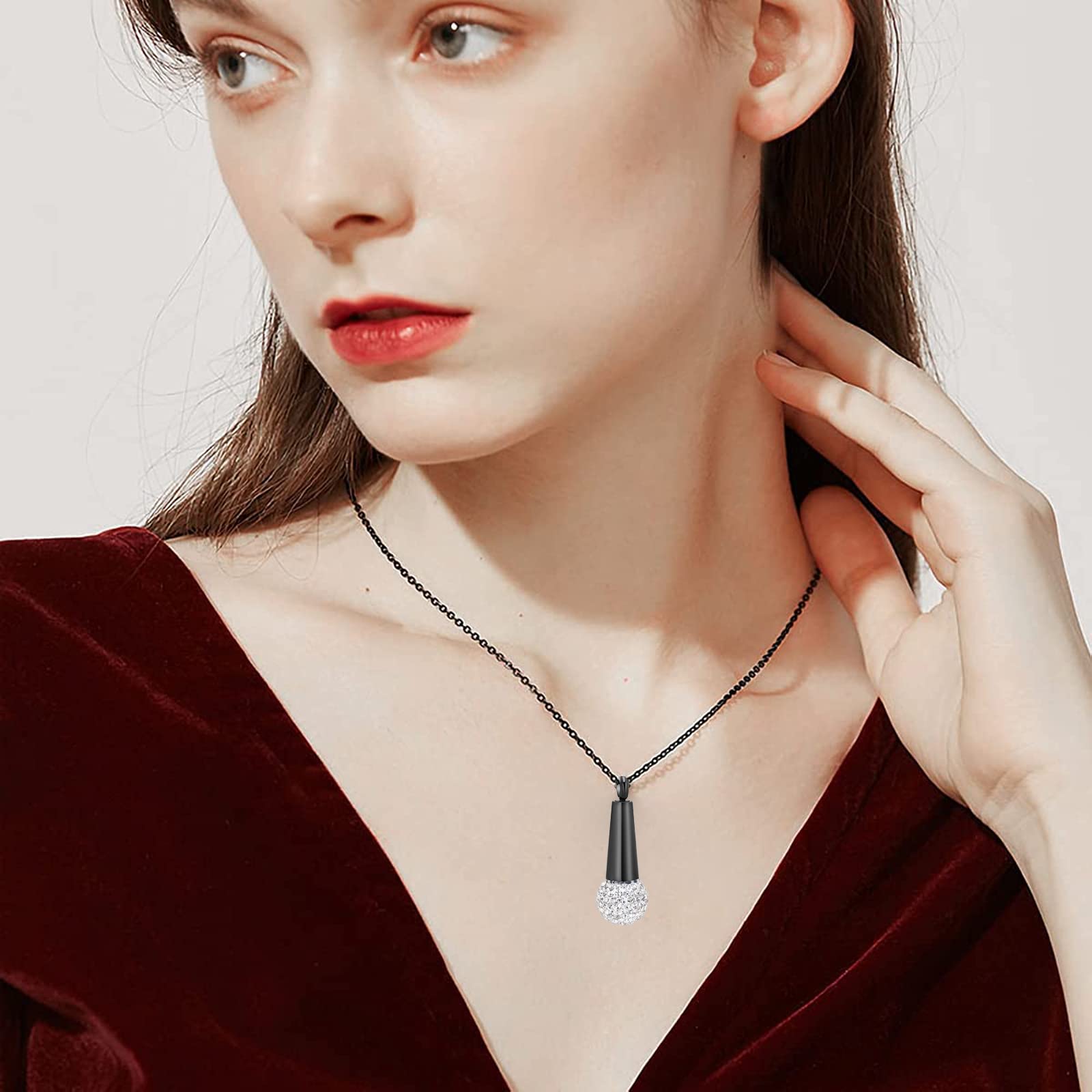 zeqingjw Microphone Cremation Jewelry for Ashes Urn Pendant Necklace with Crystal Stainless Steel Keepsake Memorial Ash Jewelry (Black)