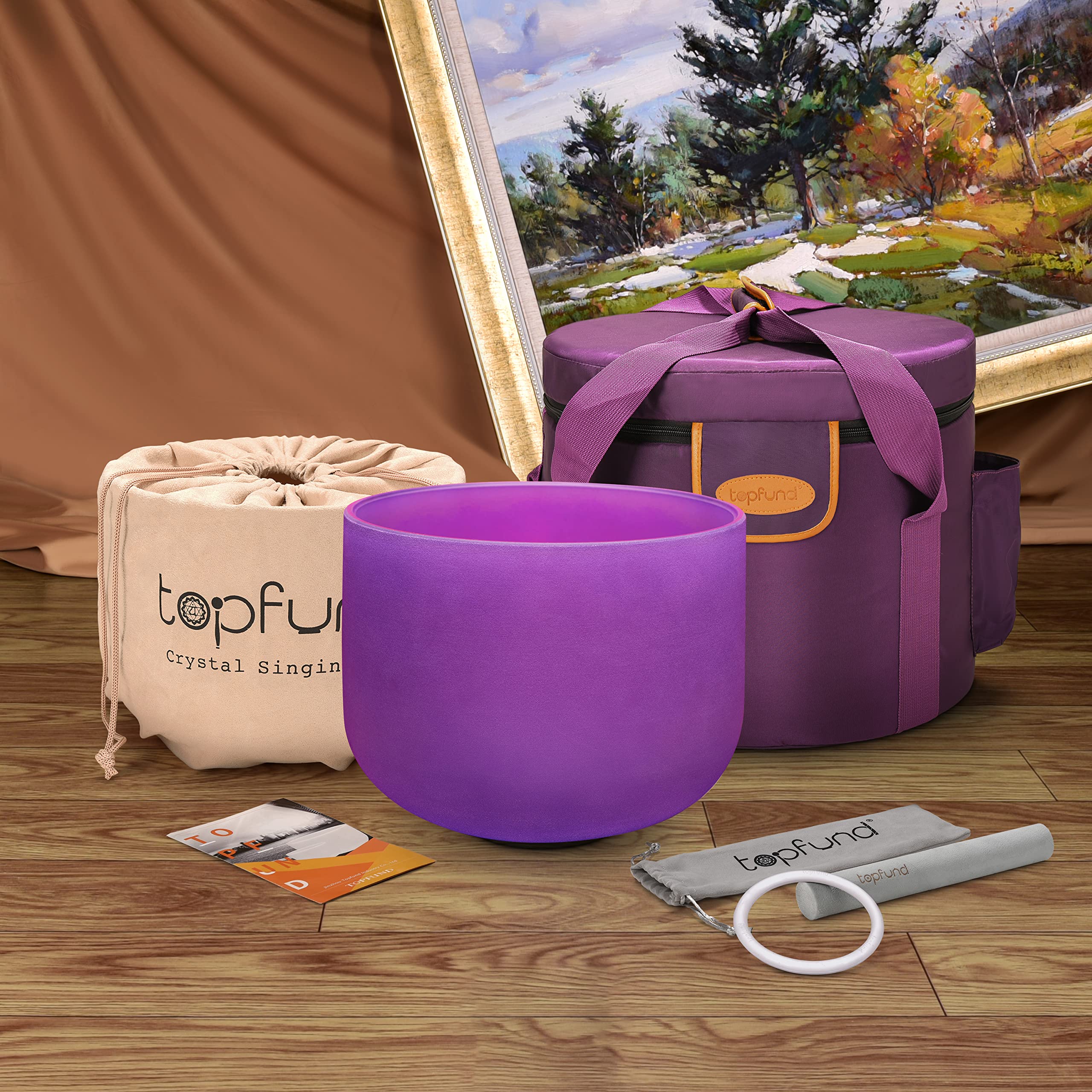 TOPFUND 440 Hz Violet B Note Crystal Singing Bowl Crown Chakra 8 Inch with Heavy Duty Carrying Case and Suede Mallet