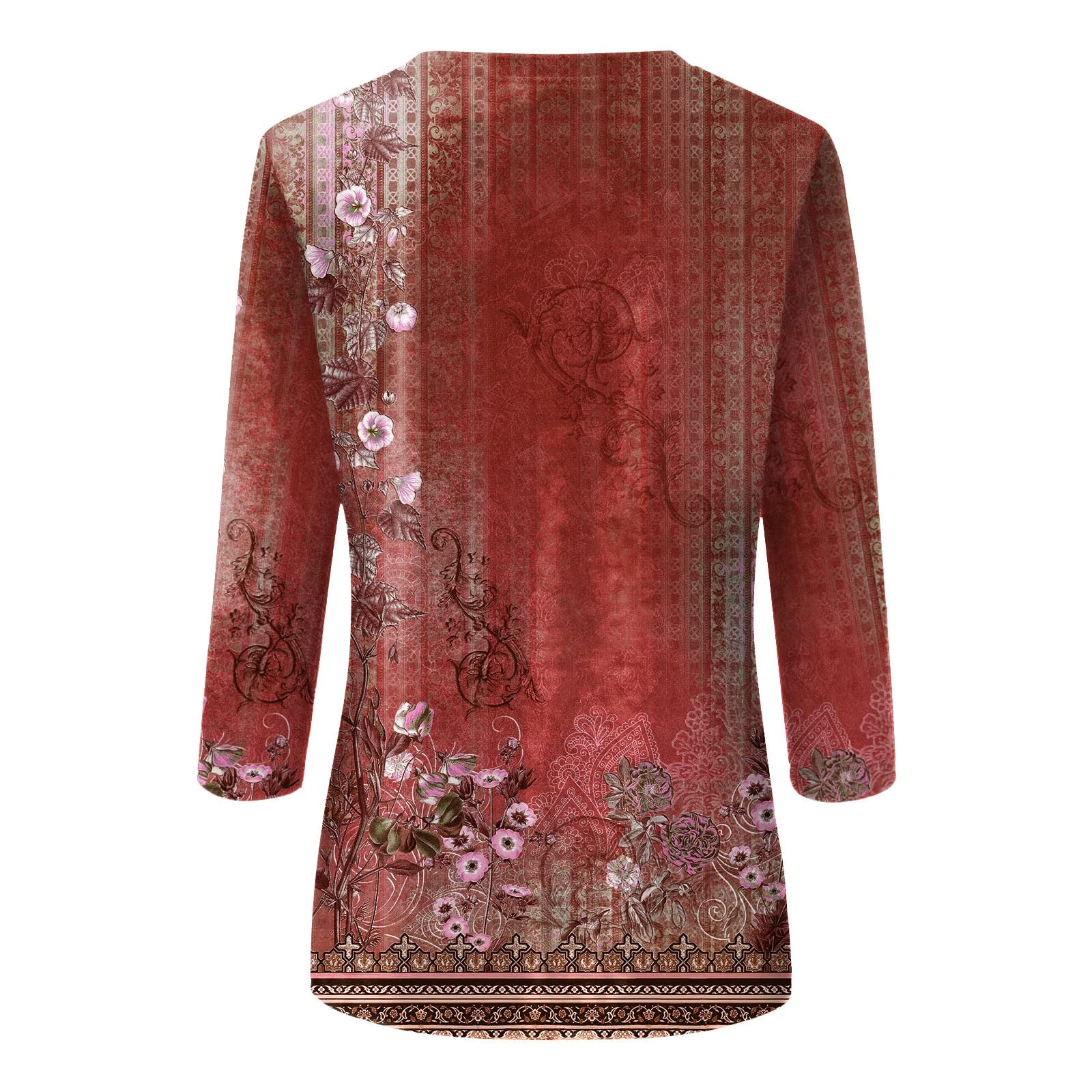Womens Fall Tops,Fall Fashion Womens Shirts Womens Fall Fashion 2023 Womens 3/4 Sleeve Tops Crewneck Cute Retro Printing Loose Novelty Pullover Blouse Vintage Printed Womens Pullover Wine,M