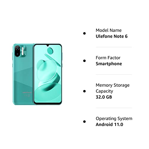 Ulefone Unlocked Smartphone, Note 6 Android Phones Unlocked, 3-Card Slots, 5MP+2MP, 6.1" IPS Full-Screen, 3G Dual SIM Cell Phone Unlocked, 32GB, 3300mAh, Face Recognition, Cheap Phones - Green