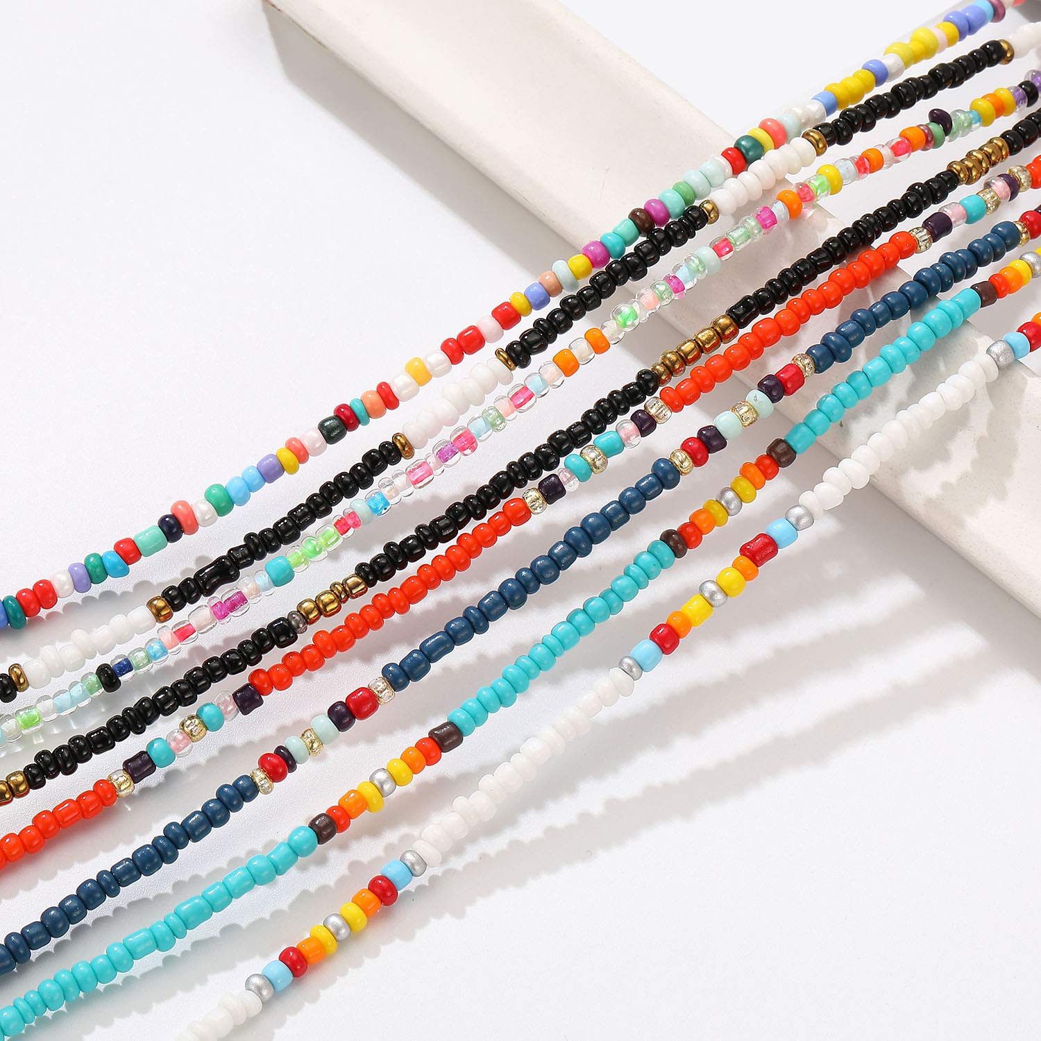 XIJIN 8Pcs Handmade Beaded Anklets for Women Boho Colorful Beads Ankle Bracelets Adjustable Foot Anklet Set