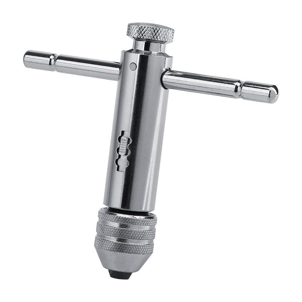 Yosoo Adjustable T-Handle Ratchet Tap Holder Wrench?Household Alloy Steel Silver Adjustable T Type One-Hand Ratchet Wrench Adjustable Tap Wrench T-Handle Tap Wrenches (M5-12 Short)
