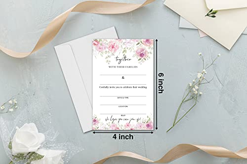 ZEDEV Floral Wedding Invitation Cards - Invite Cardstock for Wedding Parties Receptions - 25 Cards and 25 Envelopes (together-017)