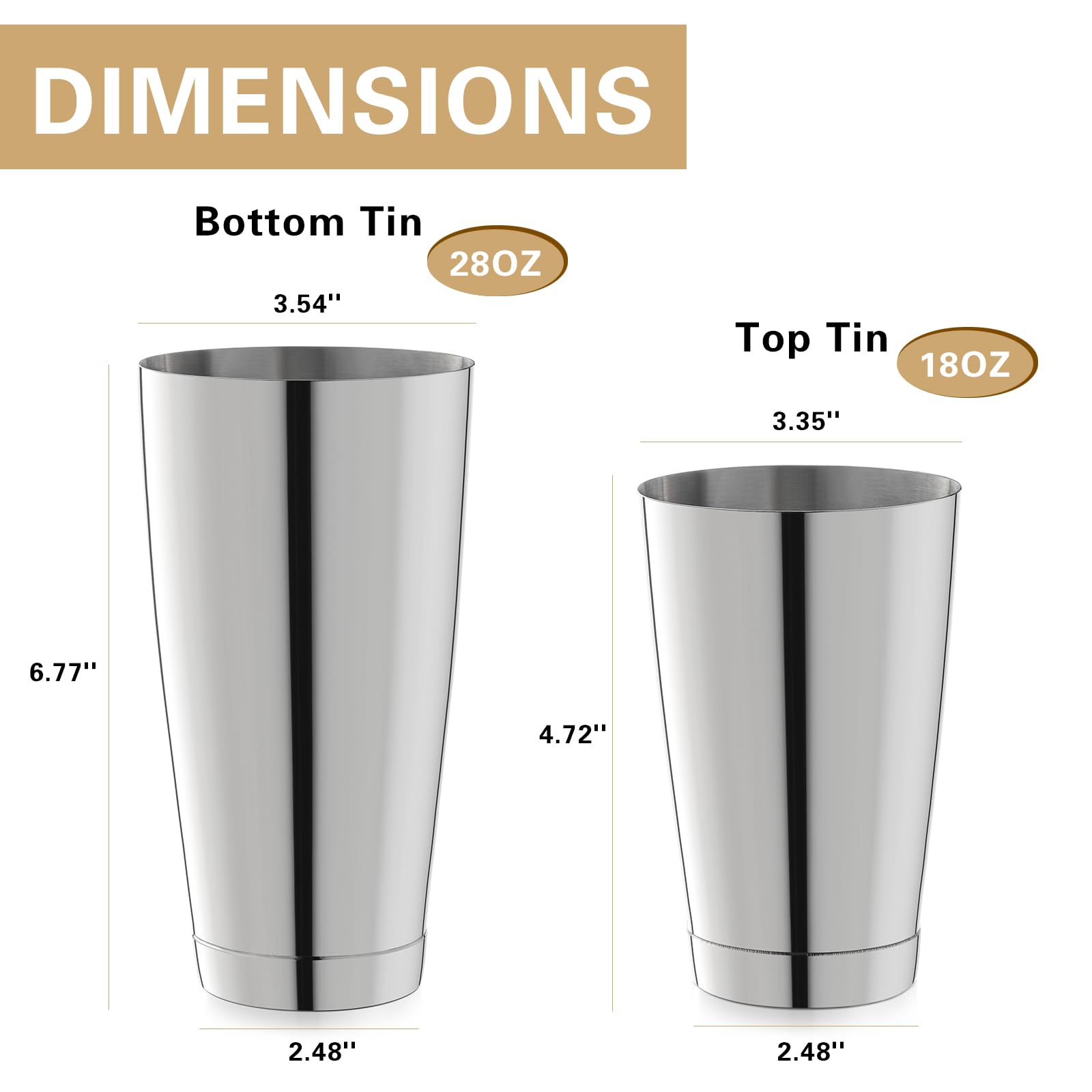 WOTOR Boston Cocktail Shaker Set, 18 oz & 28 oz Stainless Steel Weighted Shaker Tins, Metal Martini Shaker Drink Mixer for Bartending, professional Bar Tools for Bartender (Sliver)