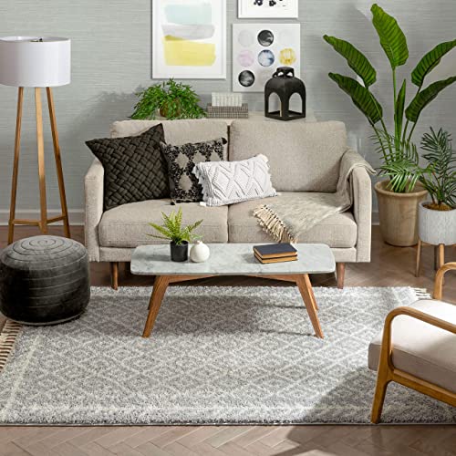 Well Woven Allie Grey Moroccan Shag Diamond Trellis Pattern Area Rug (5'3" x 7'3")