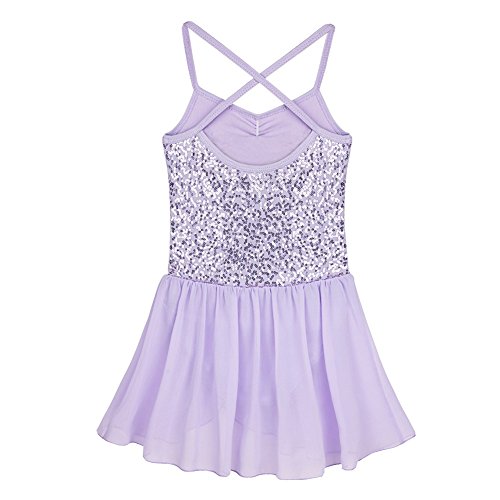 YiZYiF Kids Girls Sequined Dancing Ballet Dress with Bowknot Chiffon Leotard Purple 3-4