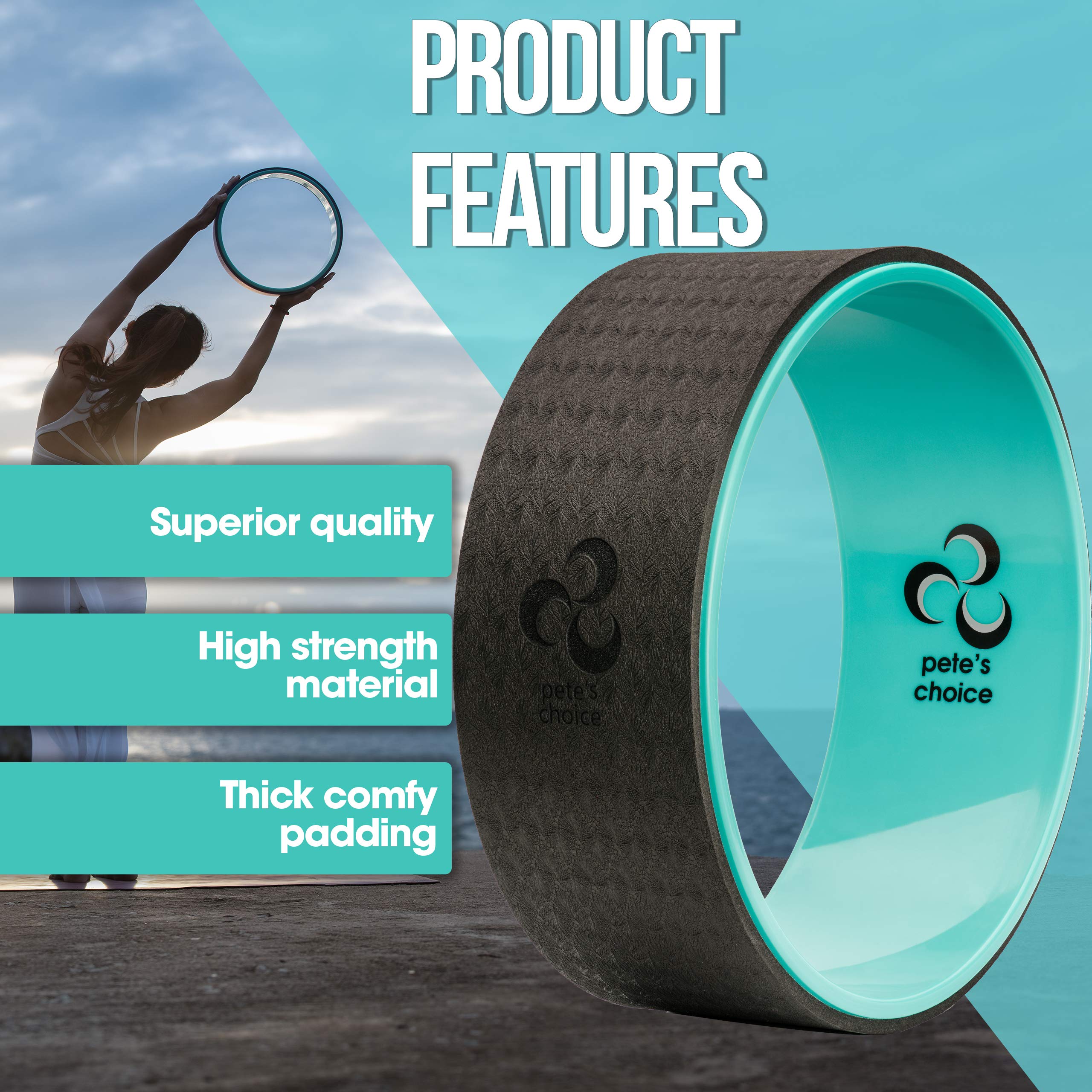 Yoga Wheel with eBook & Yoga Strap - Comfortable & Durable Yoga Balance Accessory | Increase Flexibility | Ideal Home Yoga Kit I Improve Posture
