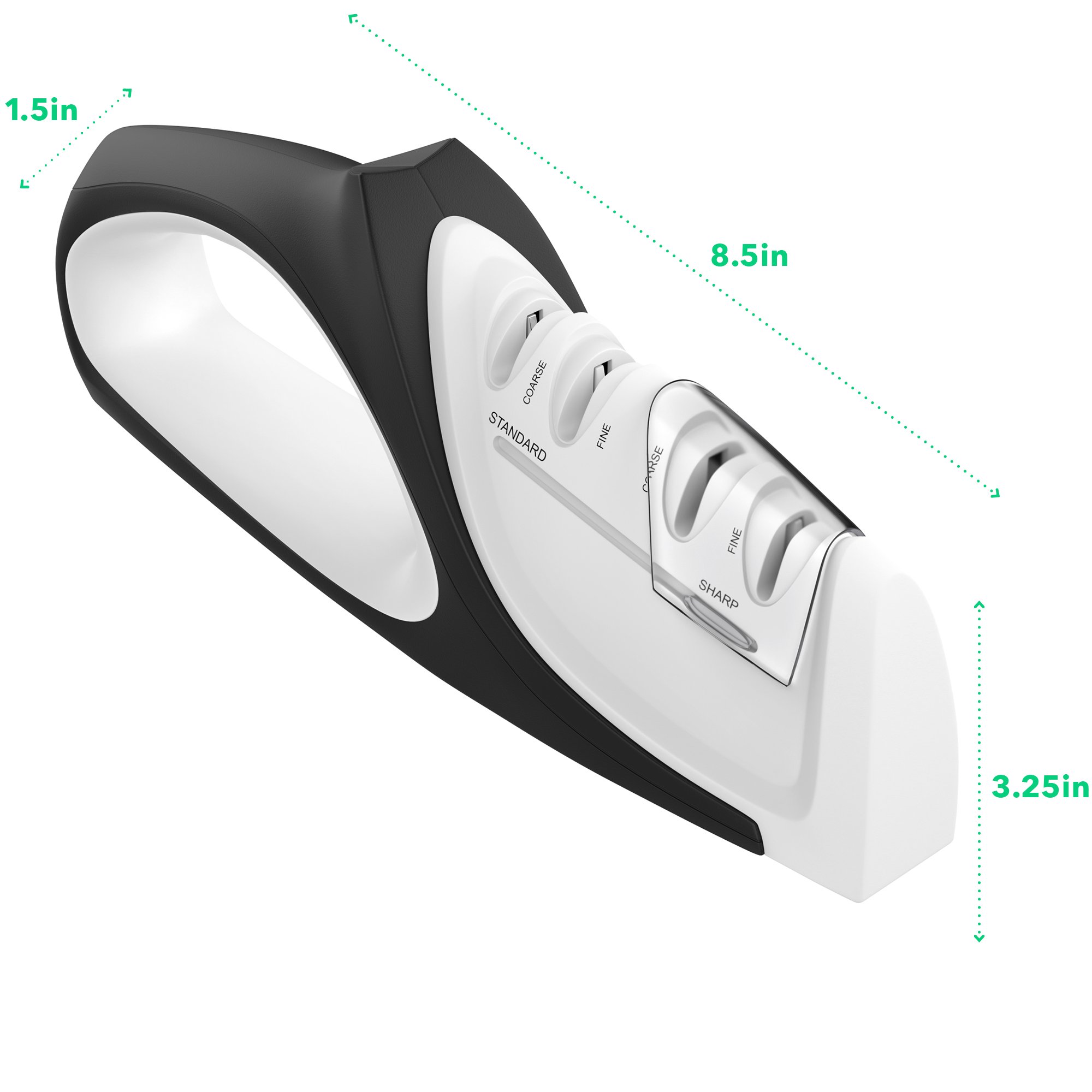 Vremi 4 Stage Manual Knife Sharpener - Kitchen Knife Sharpener 2 Slots Each With Steel and Ceramic Rod - Handheld Sharpening for Stainless Steel Blade Chef Paring Fillet Steak Japanese Knife - Black