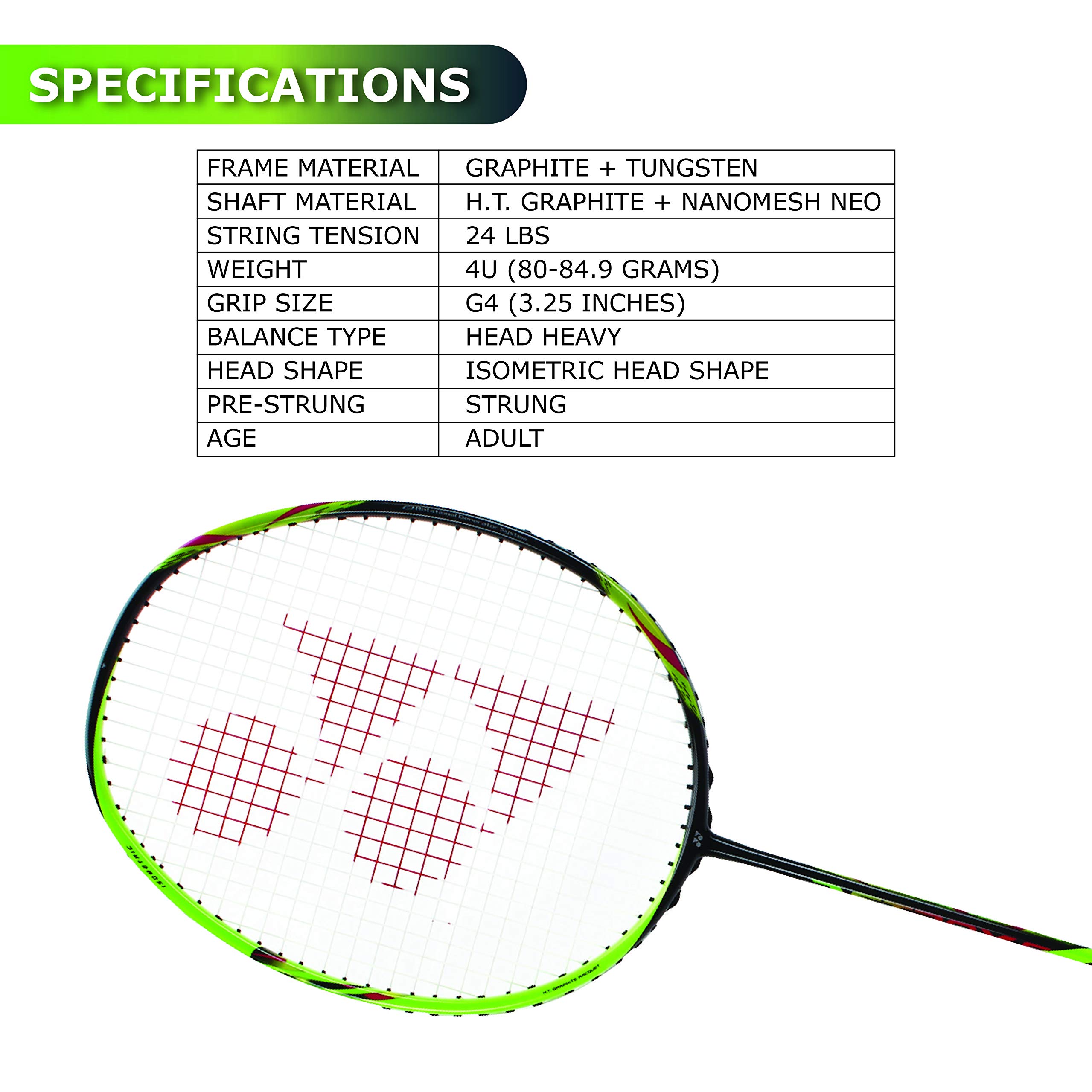Yonex Astrox 6 4U/G5 BG65 @24LB Blk/Lime Badminton Racquet