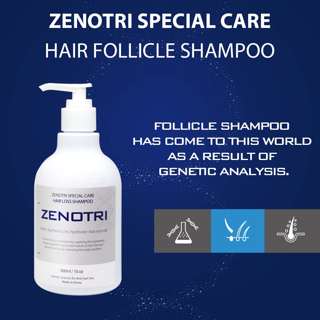 ZENOTRI Follicle Shampoo Hair loss Zero with Copper peptide, Biotin, Dexpanthenol, Pyrithione Zinc/Genetic Hair Care Solution