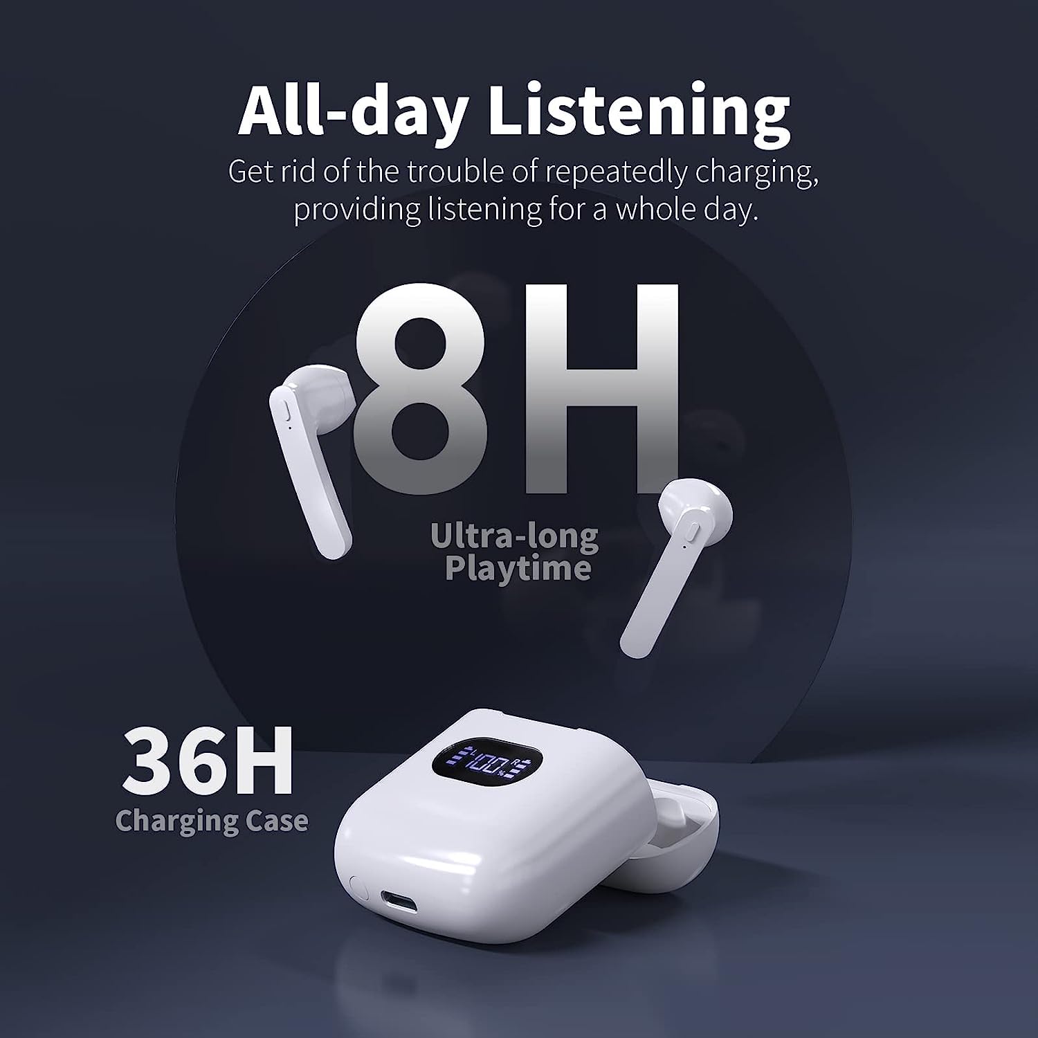 Wireless Earbuds, Bluetooth 5.3 Earbuds 36H Playtime with LED Power Display Charging Case Premium Sound Wireless Headphones Built-in Mic Crystal-Clear Calls Earphones for Sport and Working