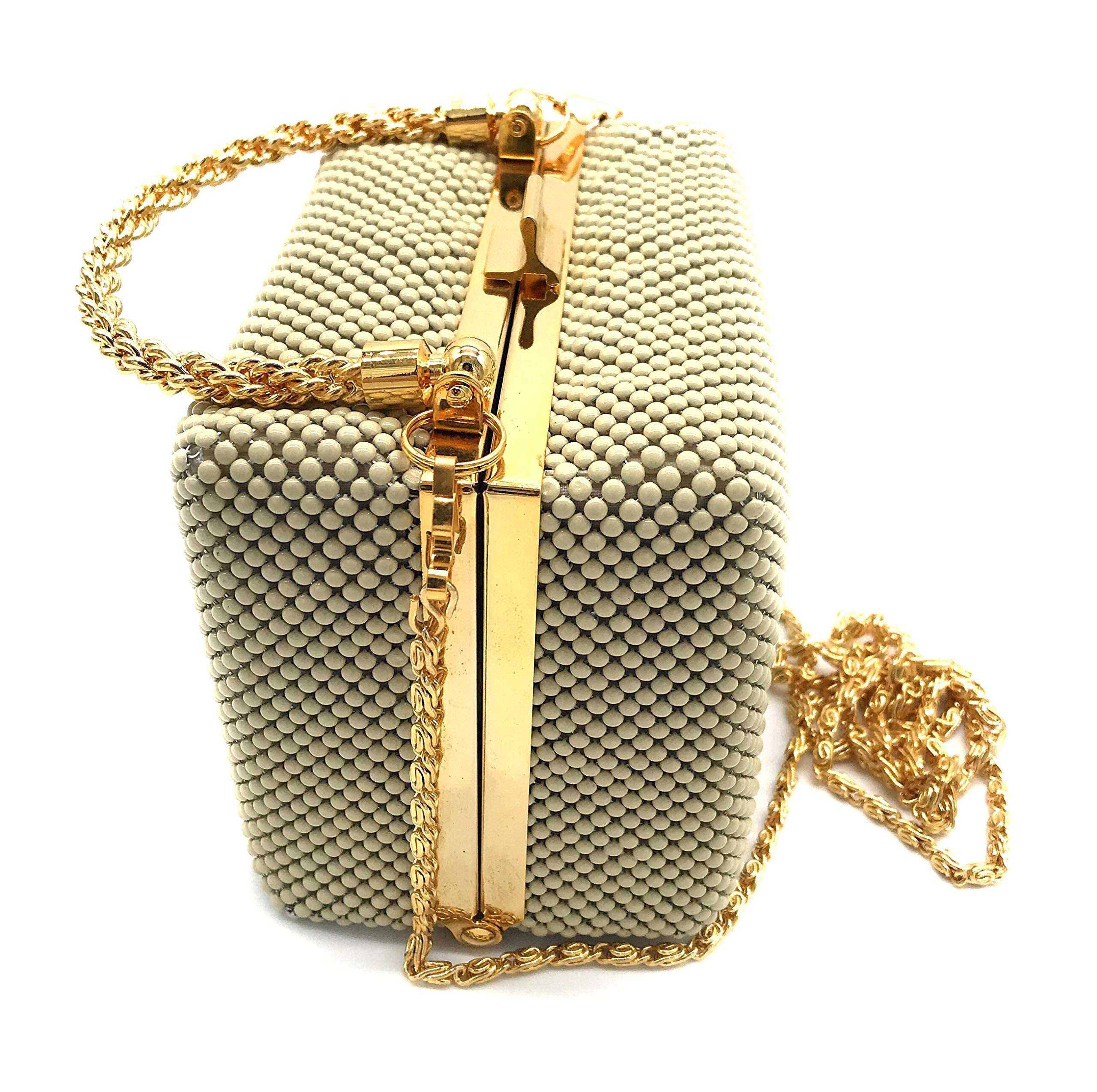 XX-Small clutch Metal beaded mesh evening box purse for Cocktail Party Prom Wedding Banquet (Blue)