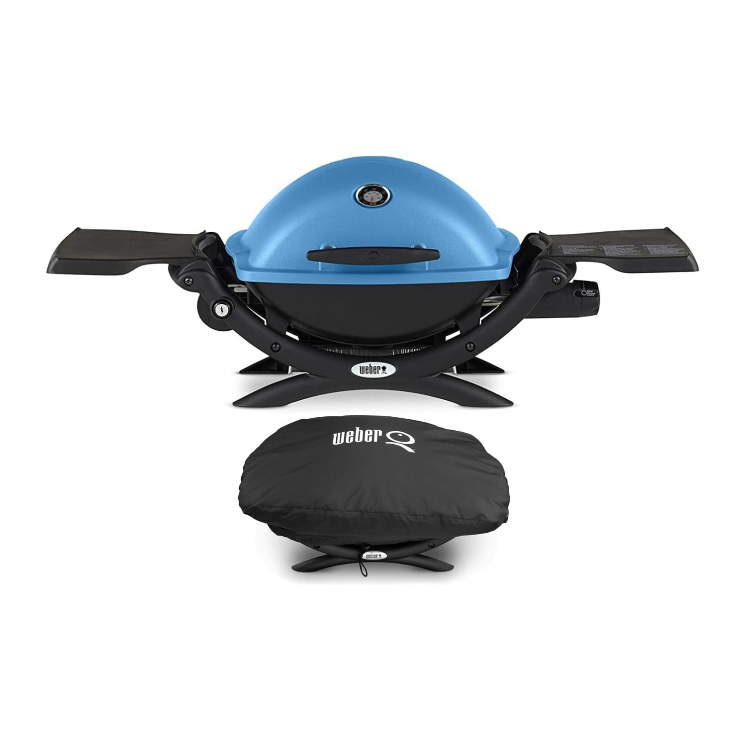 Weber Q 1200 Gas Grill (Blue) Bundle with Weber Grill Cover for Weber Q 100/1000 Series (2 Items)