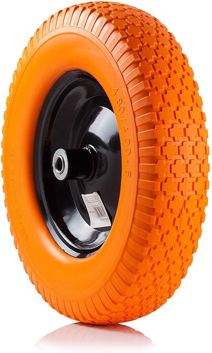 Wheelbarrow Wheels 16" Flat-Free Air less Tire Foamed Polyurethane Wheelbarrow Tire 4.80/4.00-8" (Orange)