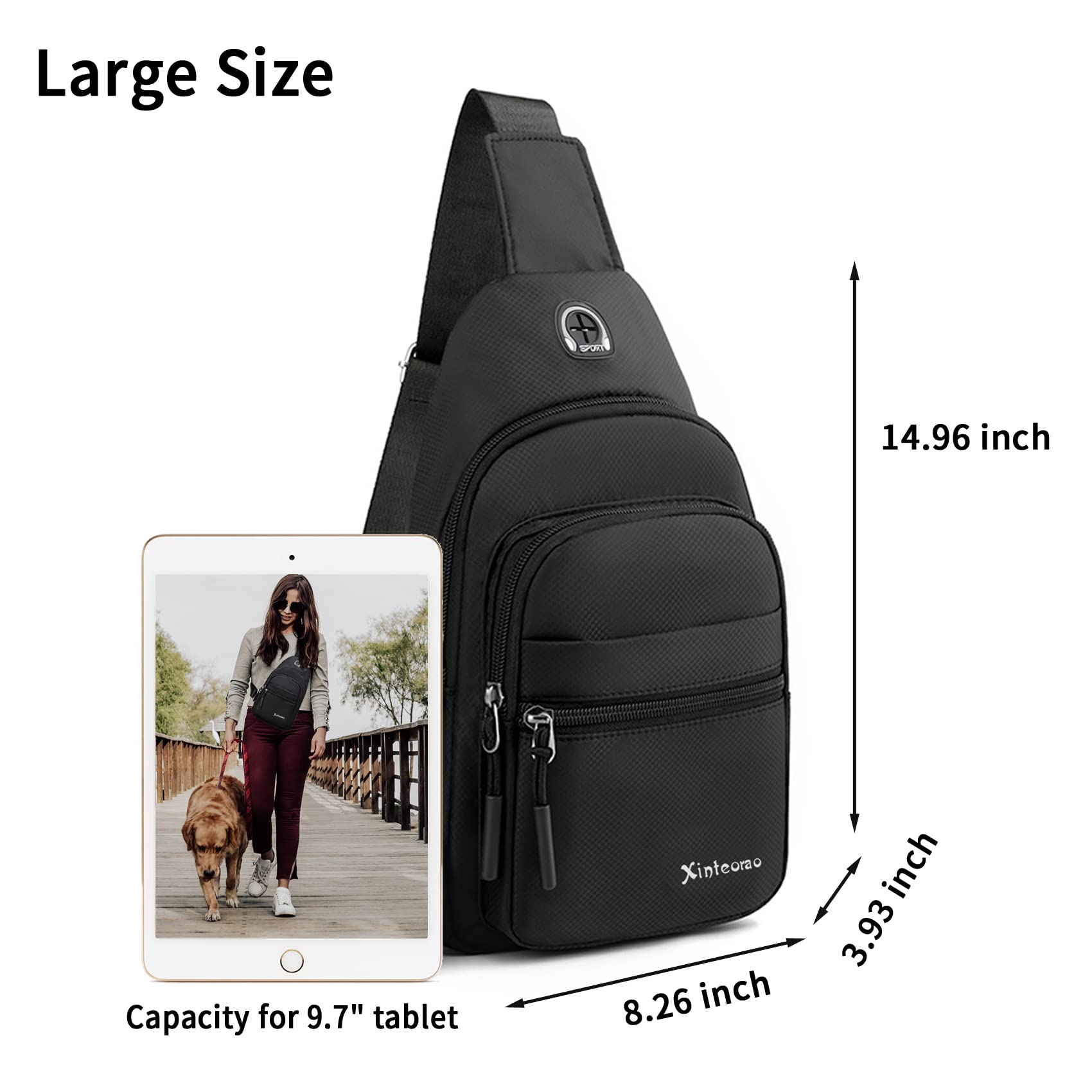Xinteorao Sling Bag for Women Men Chest Bag One Strap Shoulder Crossbody Sling Backpack for Travel Running Hiking Black