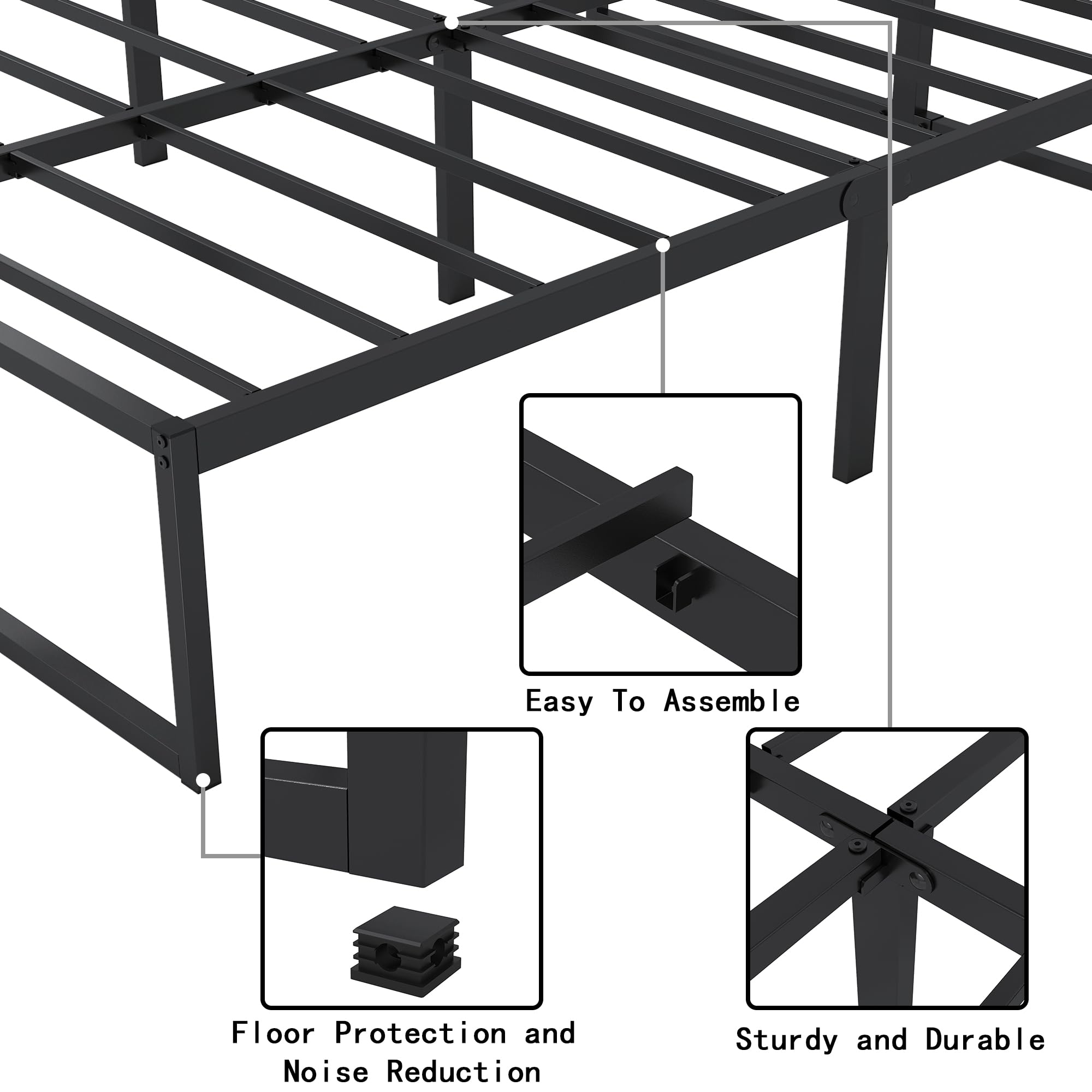 XINXINYAN 16 Inch Full Bed Frame, No Box Spring Needed, Heavy Duty Metal Platform Bed Frame Full Size, Strong Steel Slats Support, Noise Free, Easy Assembly, Black