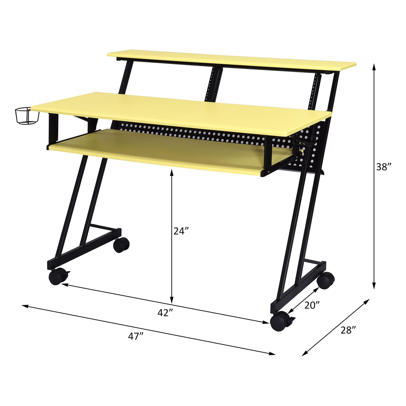 White Home Office Computer Desk Ergonomic Gaming Desks Music Recording Studio Desk Modern Simple Desk with Storage,Keyboard Tray & Iron Hooks for Work,47" D x 28" W x 38" H