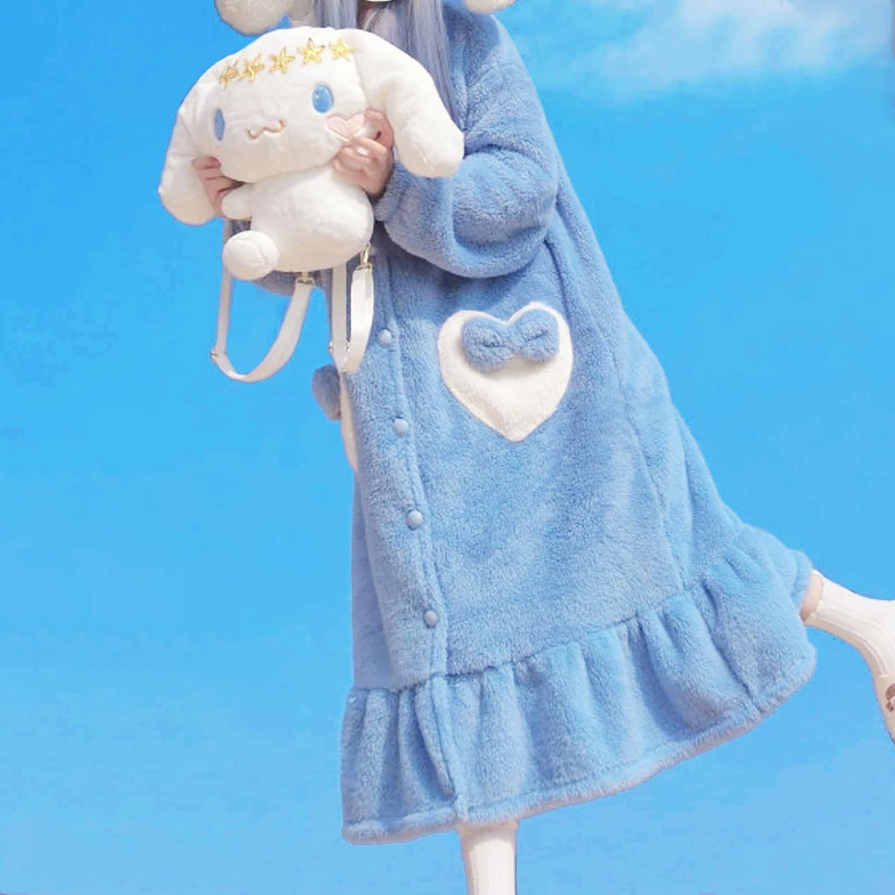 wsvyhoe Cartoon Pajamas Girl Warm Plush Sleepwear Robe Button Bathrobe Halloween Christmas Cosplay Clothes-M