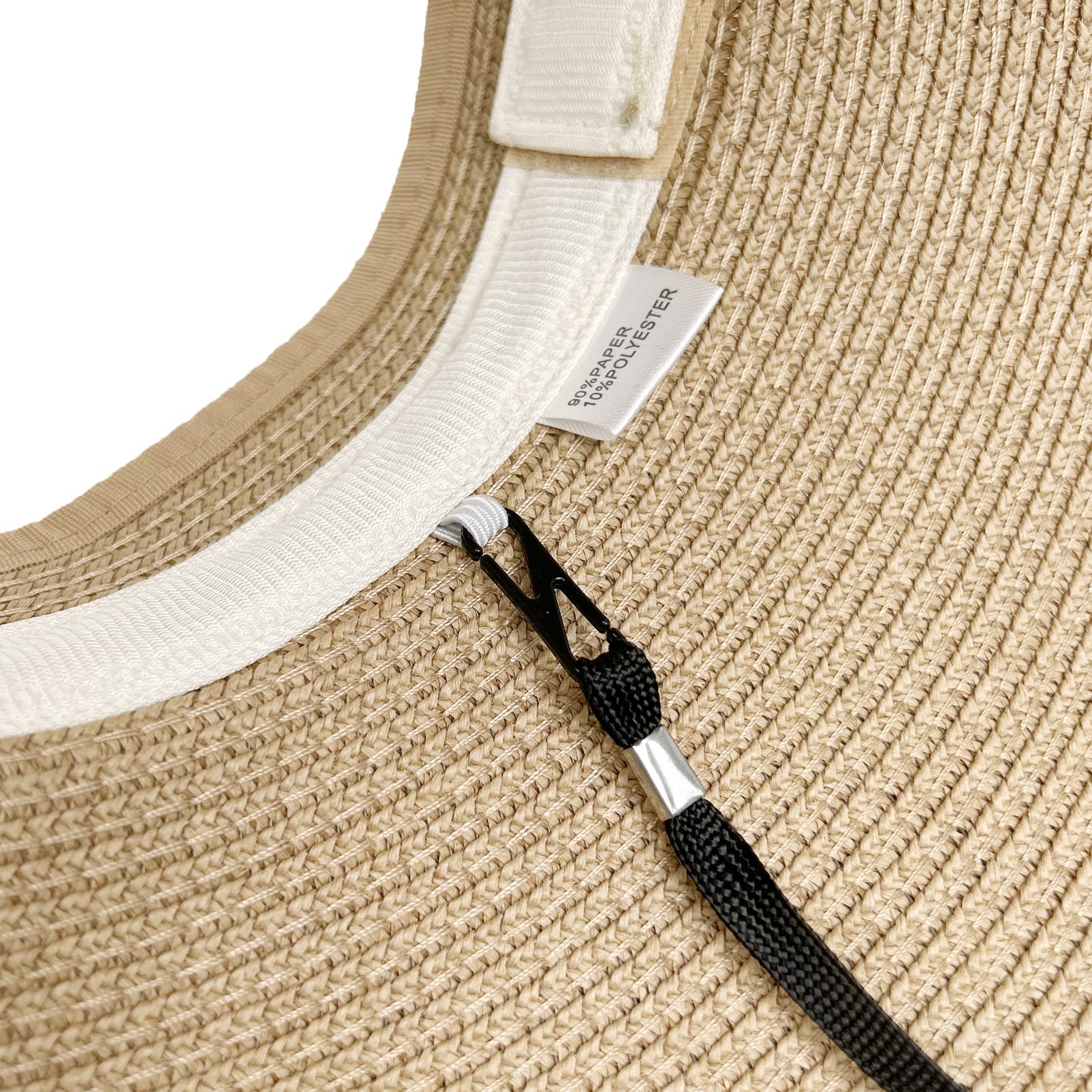 Women Sun Visors with Roll-Up Ponytail Packable Foldable Wide Brim Straw UV Protection Sun Beach Hats for Women Travel(Khaki)