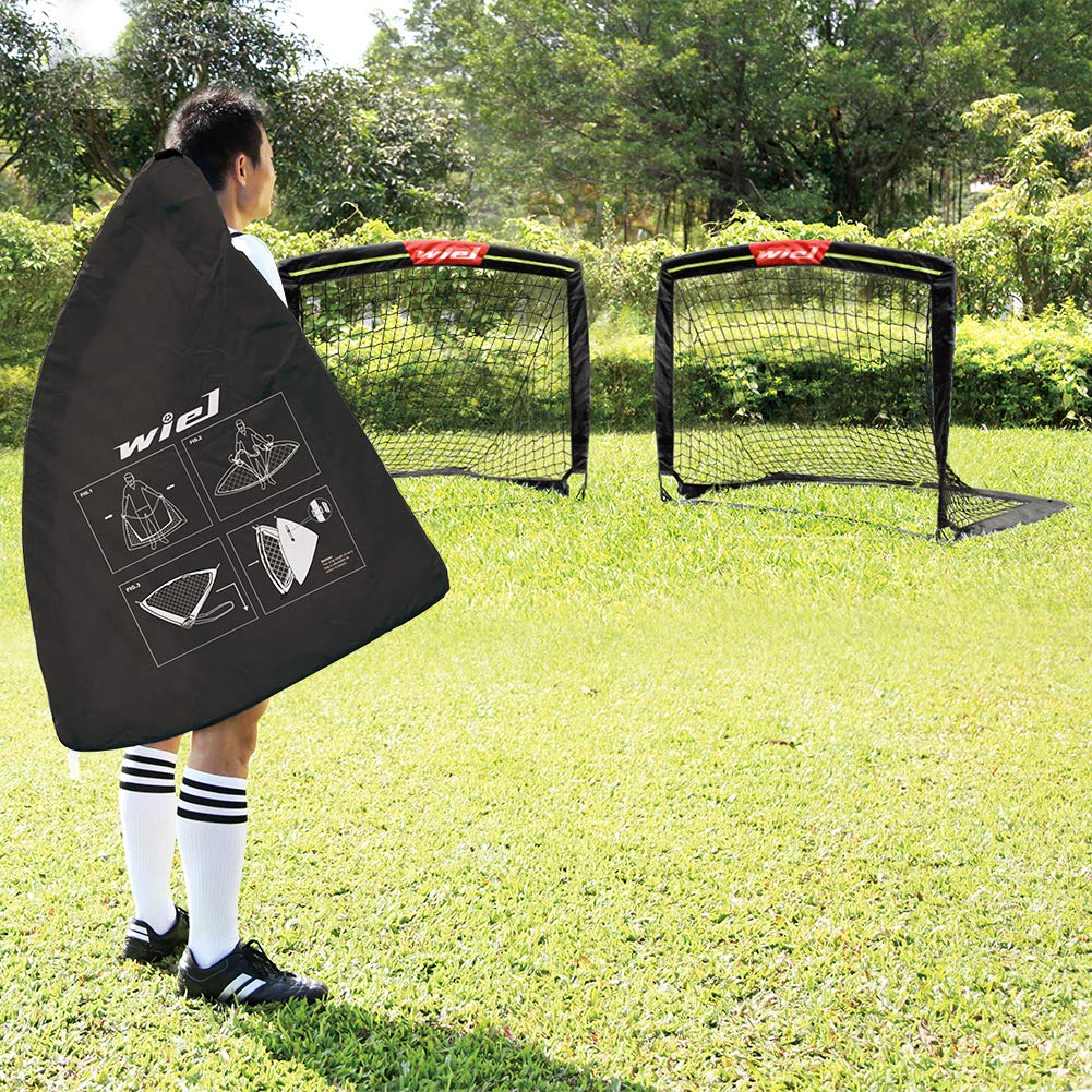 Wiel Soccer Goal, 4Ft x 3Ft Net Easy Fold-Up Training Goals W' Reflective Strips for Playing at Nightfall, Set of 2 for Family Team Kids Backyard Games