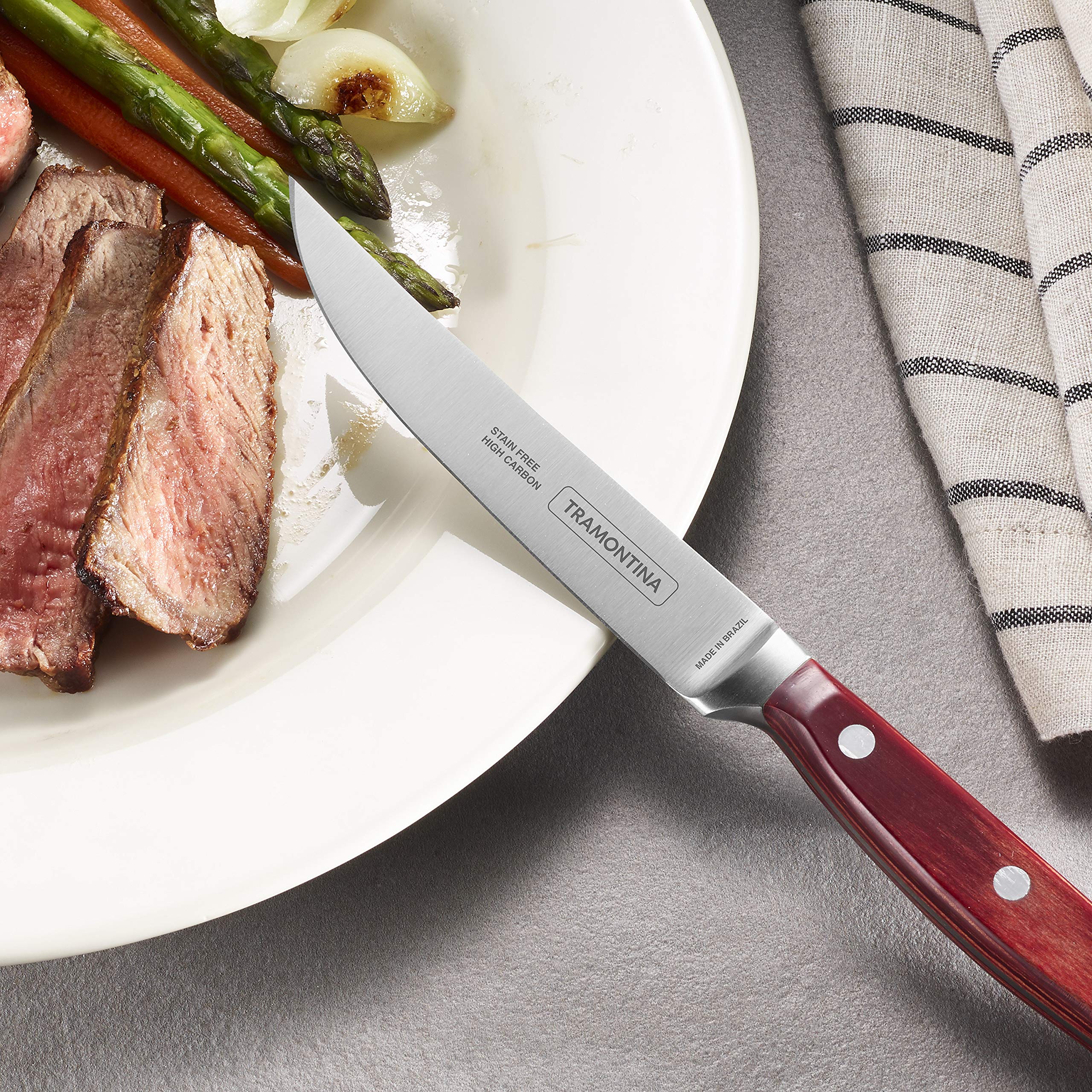 Tramontina 5-inch Forged Steak Knife Set with Wood Storage Tray and Handles (4-Piece), 80028/010DS