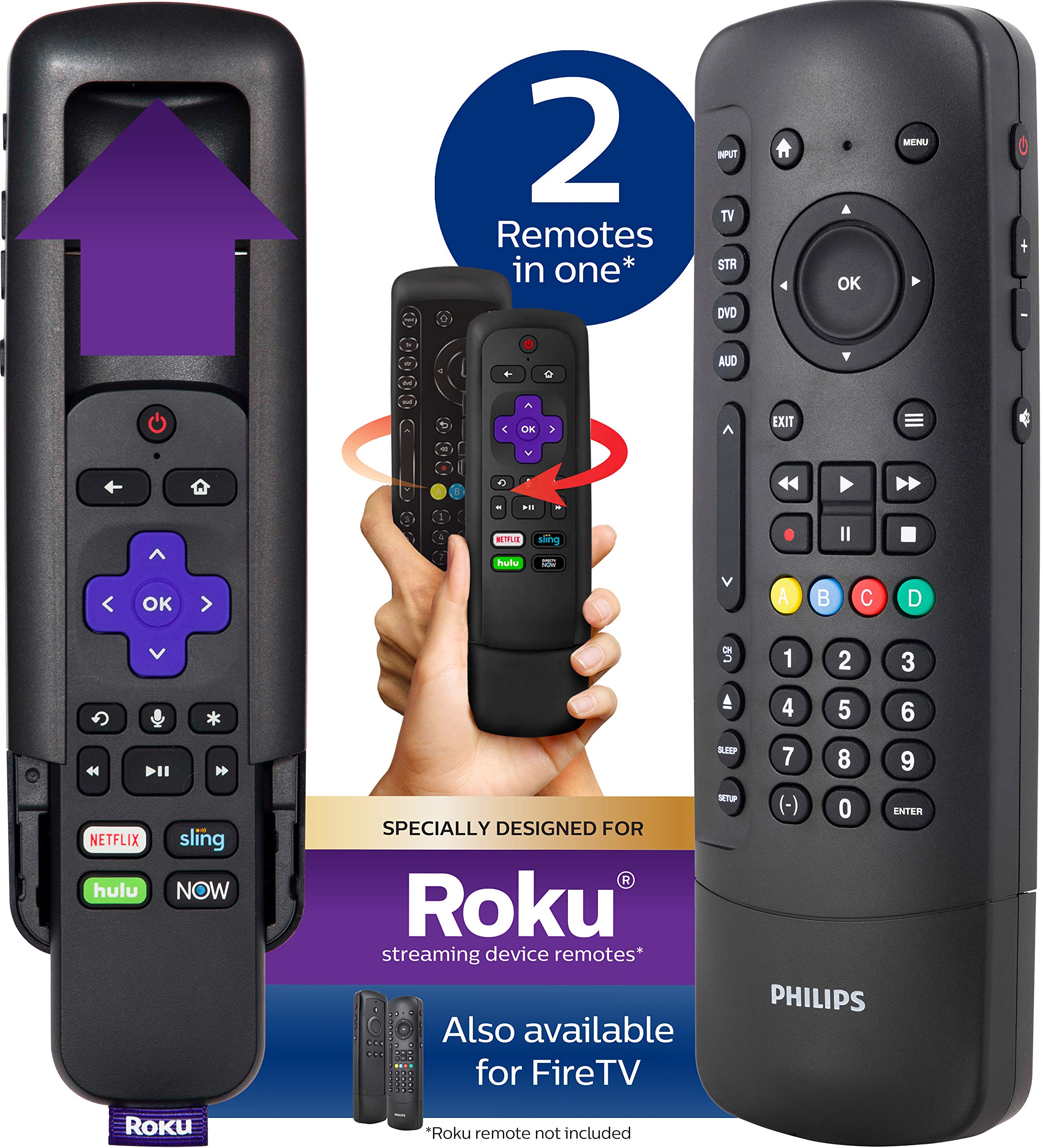 Universal Remote Control with Roku Remote Slide-in Cradle for use with Samsung, Vizio, LG, Sony, Sharp, Apple TV, TCL, Smart TVs, Streaming Players, Blu-ray, 4-device, SRP2024R/27 by Philips