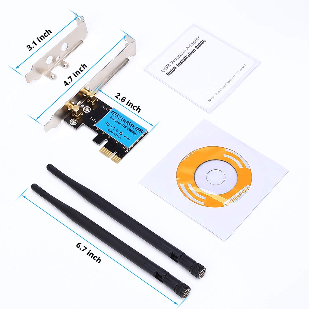 WiFi Card Wireless Network Card AC1200Mbps PCIe Dual Band 5G/2.4G Wireless WiFi Adapter Network Card for Windows 10/Windows 8/Windows 7