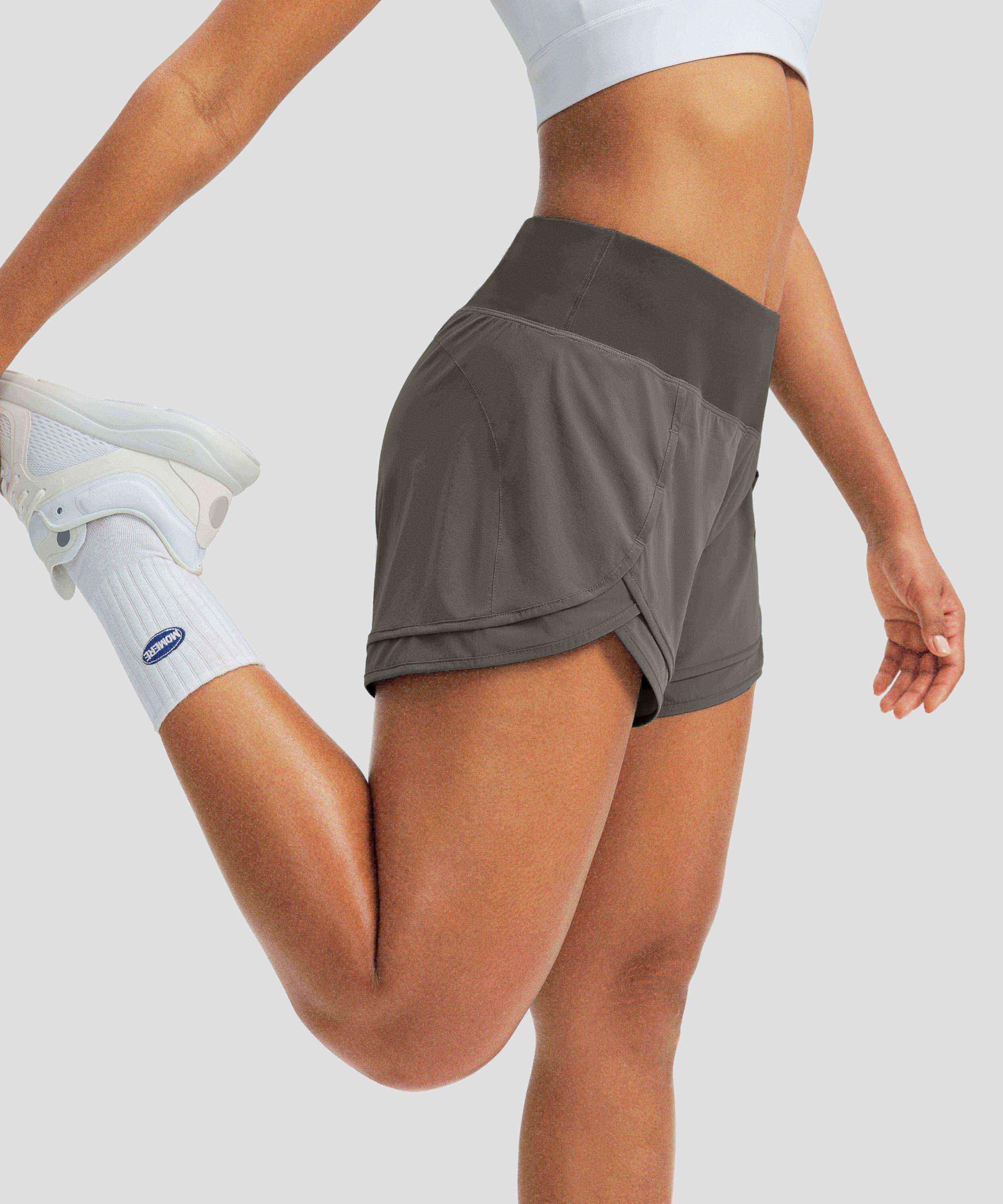 Women's Running Shorts High Waisted Quick-Dry 3 Inch Gym Workout Athletic Shorts for Women with Zipper Pocket(Army Green, M)