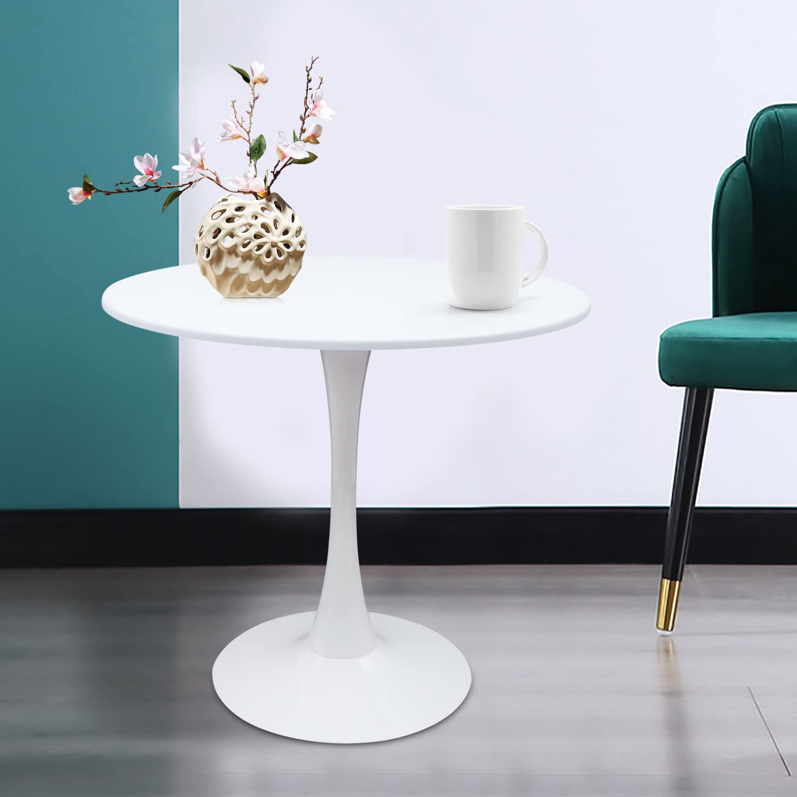 White Round Dining Table, 31.5 Inches Modern Tulip Kitchen Table wirh Sturdy Pedestal, Home White Coffee Table, Negotiation Table for Dining Room Living Room Cafe