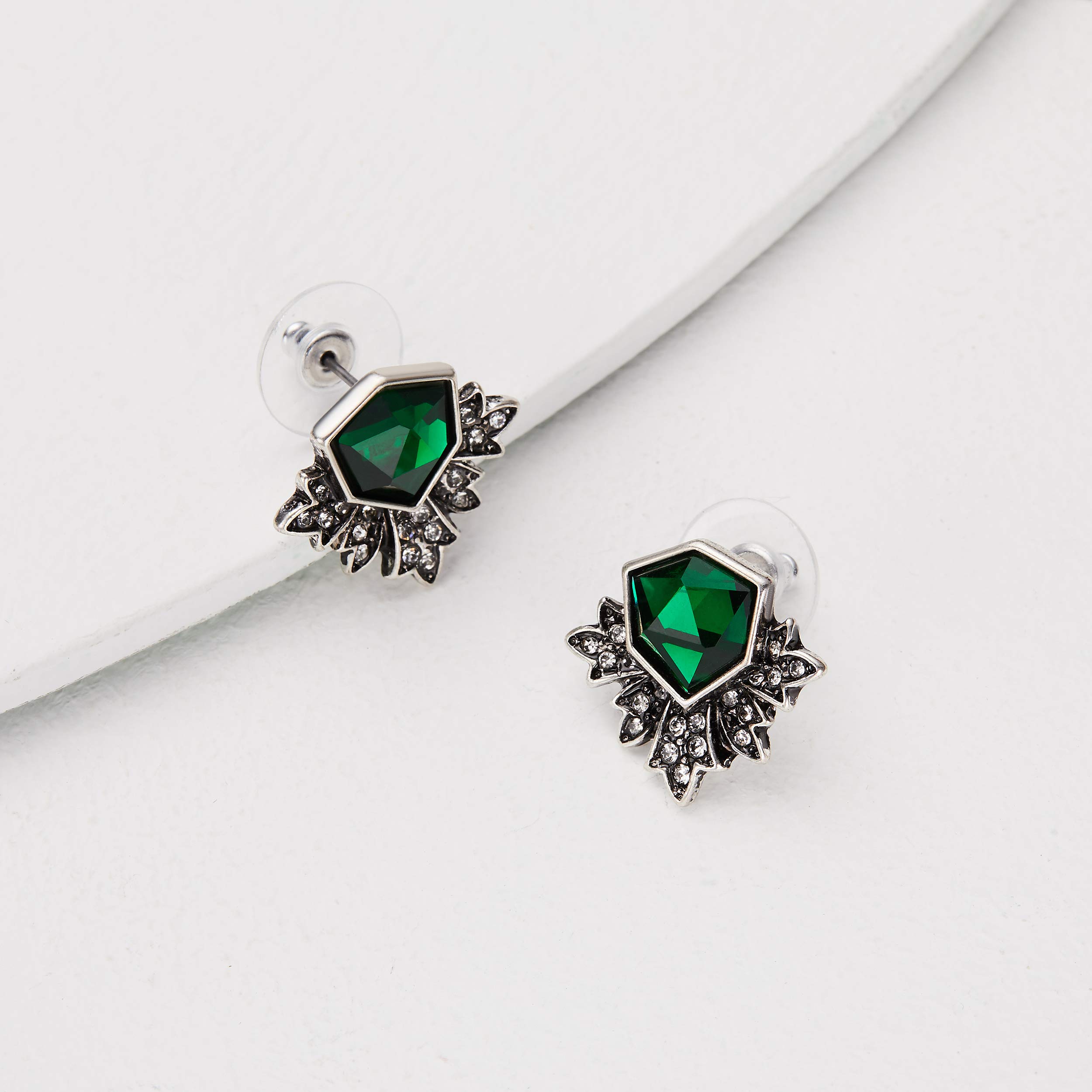 Zealmer Women Rhinestone Green Stud Earrings