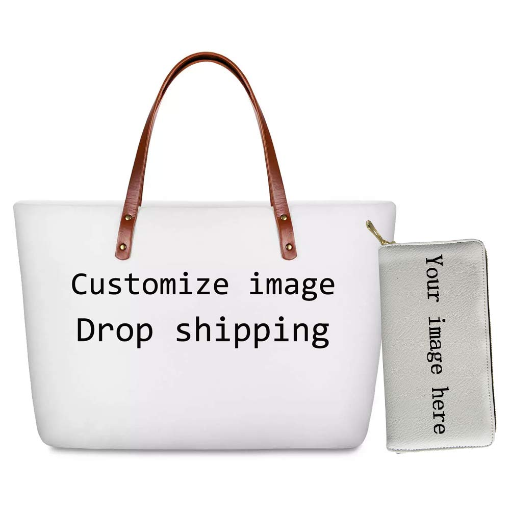 WELLFLYHOM Customize Personalized Tote Bag for Women, Large Handbag Storage Organizer Shoulder Bag Top Handle Bag with Wallet Set, Cutsom Ladies Wallets with Checkbook Holder Pu Leather