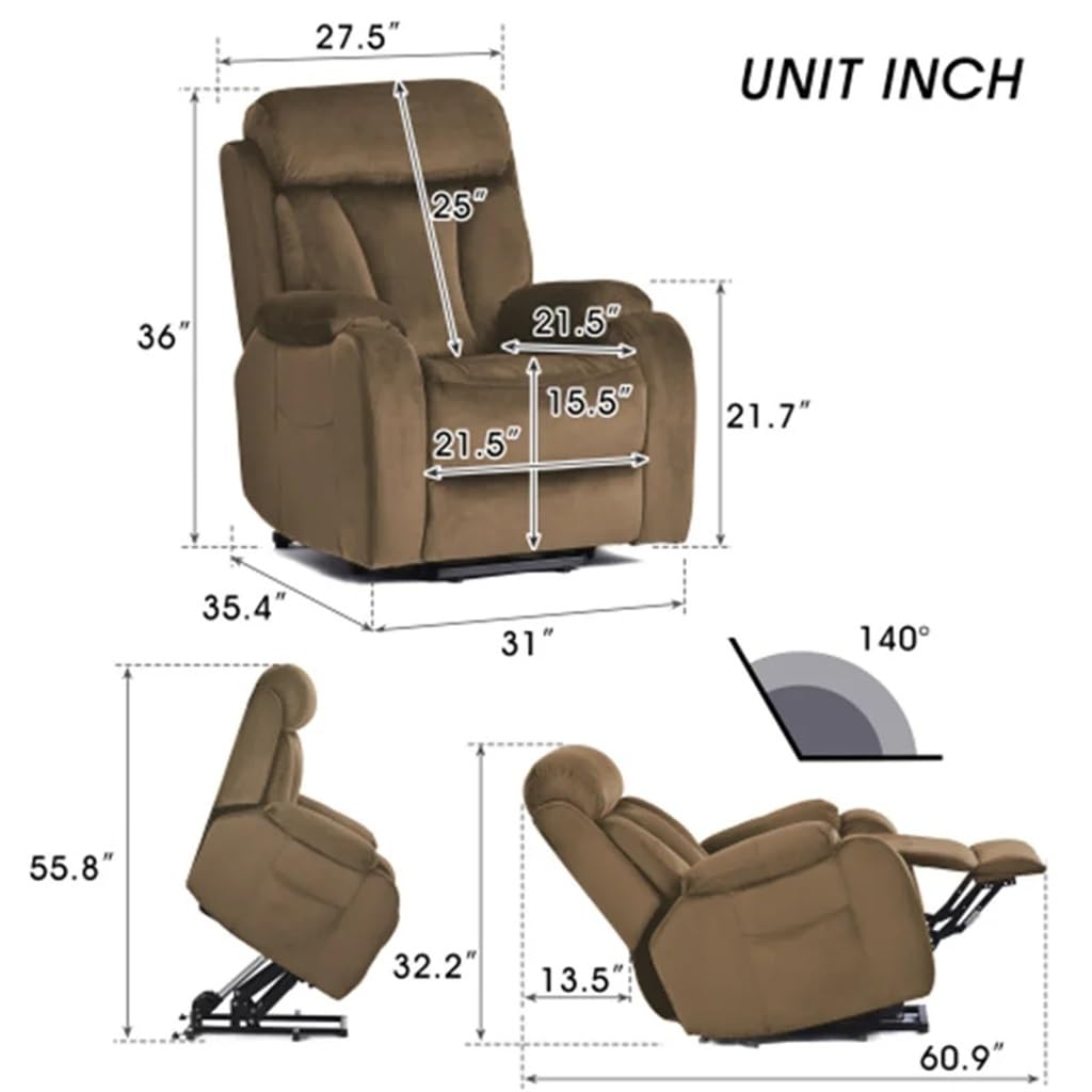 YASEZ Lift Chair Recliner for Elderly Power Remote Control Recliner Sofa Relax Soft Chair Cashmere Fabric Living Room