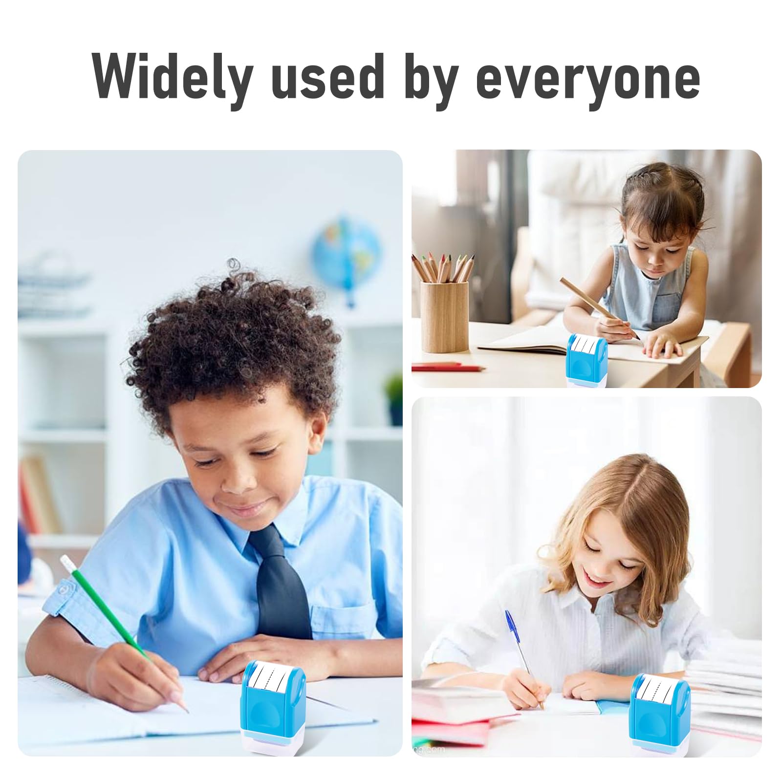 WEIMELTOY 2PCS Dashed Handwriting Lines Roller Stamp, Self-Inking Practice Line Roller Stamp, Kids Kindergarten Teacher Stamps Sentence Strips for Handwriting Practice(Medium Blue and 3 Refills)