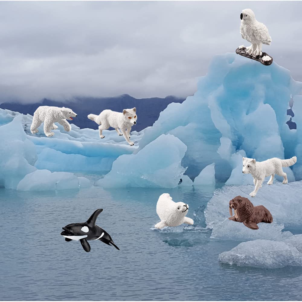 willway 18PCS Mini Arctic Animals Figurines Set, Polar Animals Toy for Kids Plastic Arctic Reindeer,Walrus,White Whale,Polar Bear,Arctic Fox,Wolf Figures, Cake Toppers Christmas Birthday Toy Gift