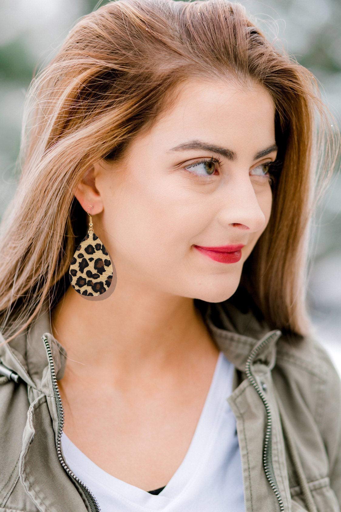 ZOLEAROPY Statement Leopard Jewelry Set For Women Multi Leopard Leather Wrap Bracelet Teardrop Leather Earrings Long Tassel Round Pendant Necklace Set