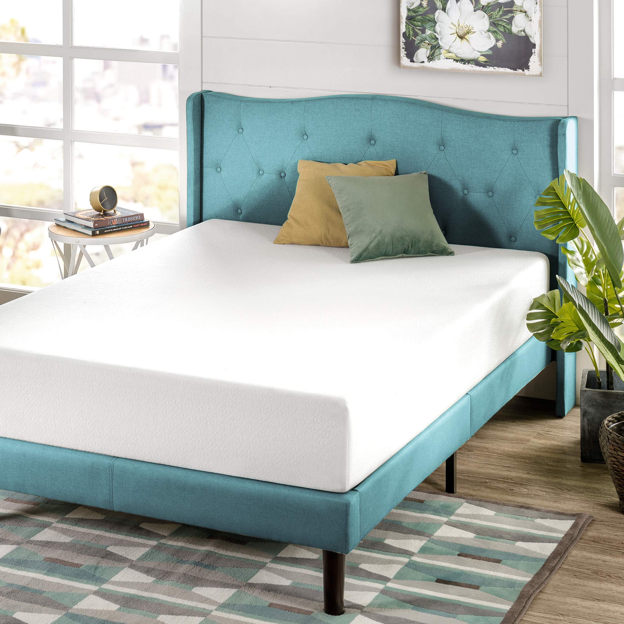 ZINUS Suzanne 37 Inch Metal and Wood Platform Bed Frame / Solid Wood & Steel Construction, Chestnut Brown, Queen & 10 Inch Green Tea Memory Foam Mattress / CertiPUR-US Certified, Queen