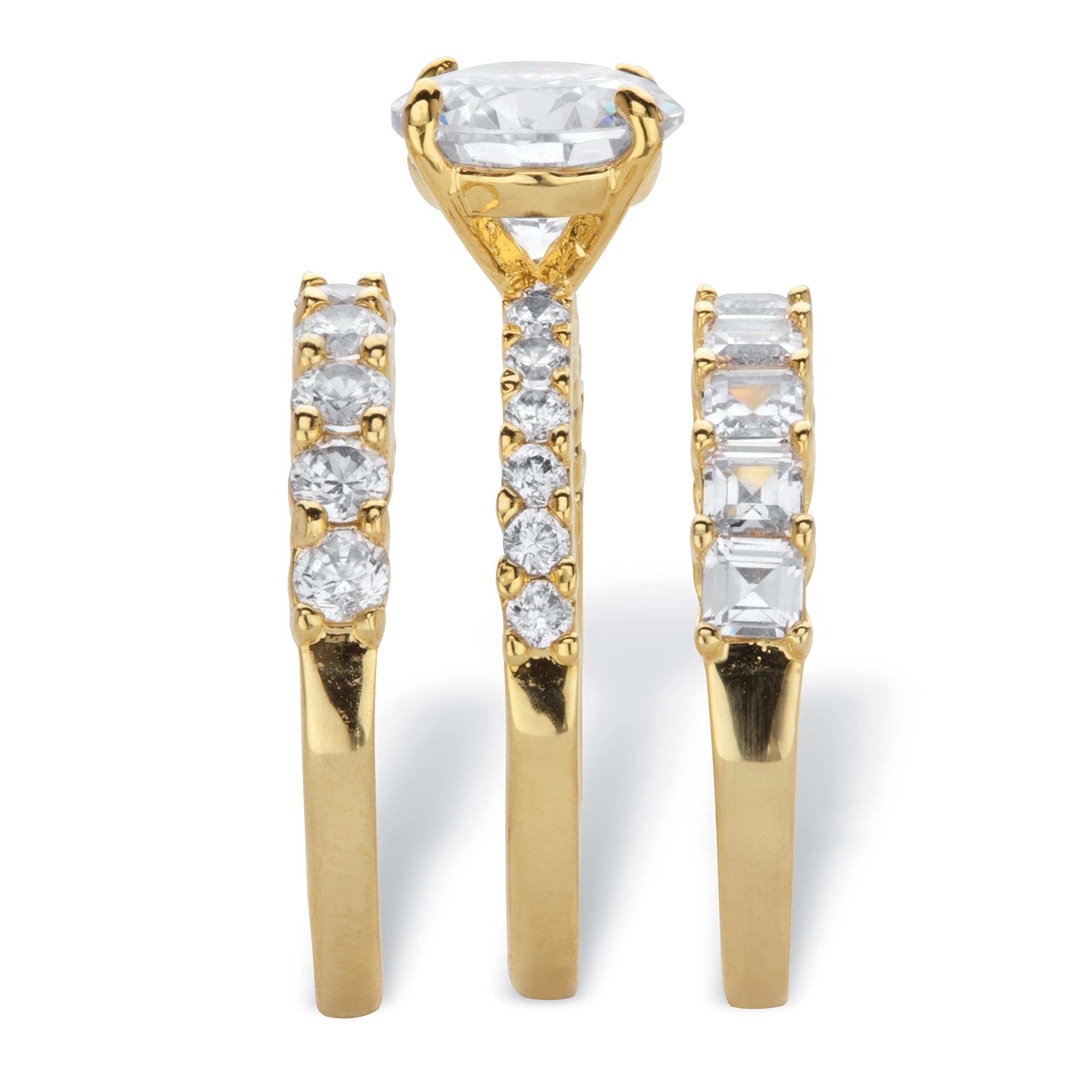 Yellow Gold-plated Sterling Silver Round Cubic Zirconia Bridal Ring Set Sizes 8-10 Size 10