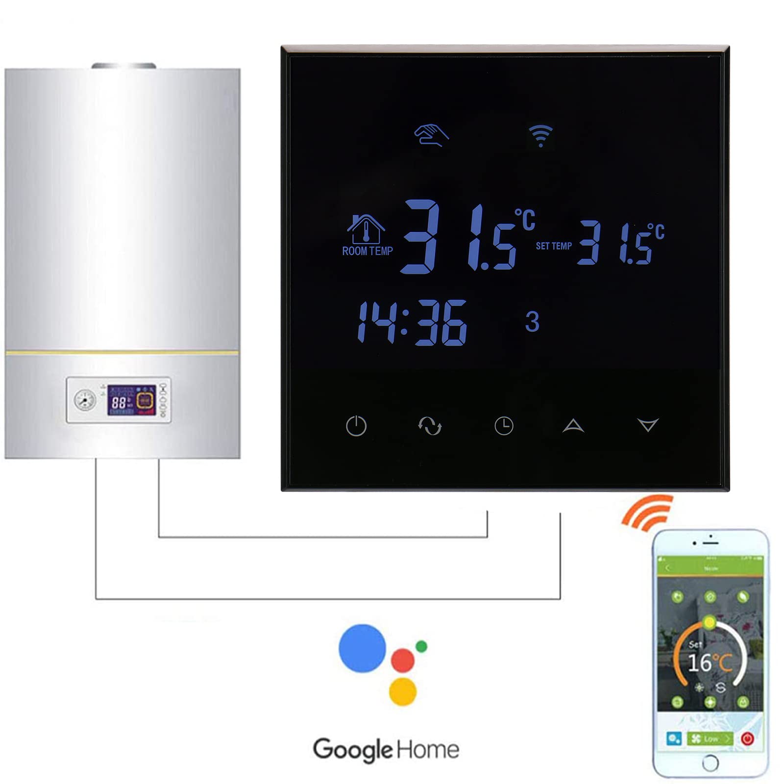 Wengart WiFi Smart Thermostat WG03,AC230V Max3A 2.4GHz Wi-Fi APP TUYA for Radiant Floor Heating Link Gas Fireplace,Compatible with Alexa Echo/Google Home