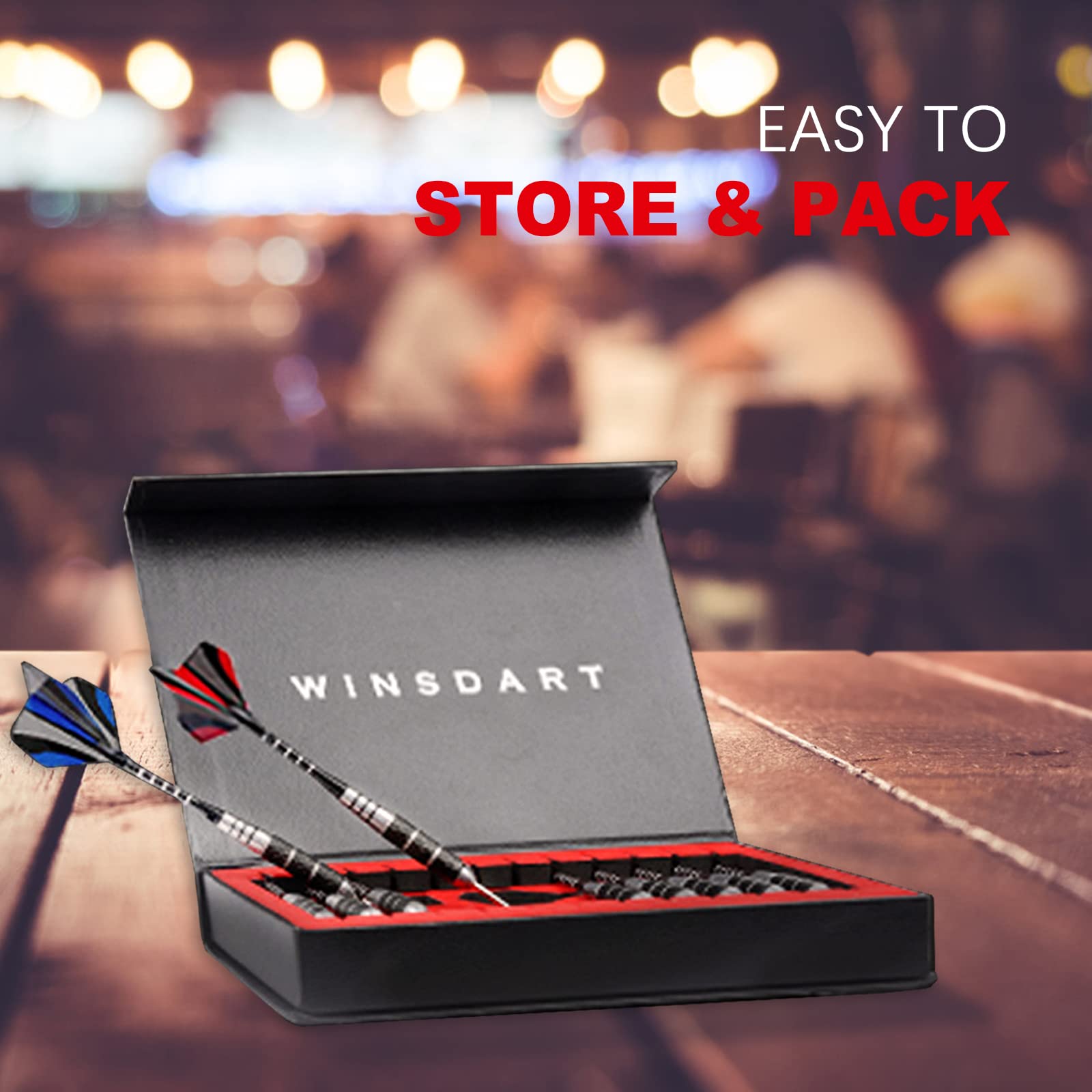 WINSDART Steel Tip Darts Set, 12 Pack Professional Metal Darts for Dartboard with Nonslip Dart Shafts, 2 Style Flights, Darts Sharpener and Gift Case