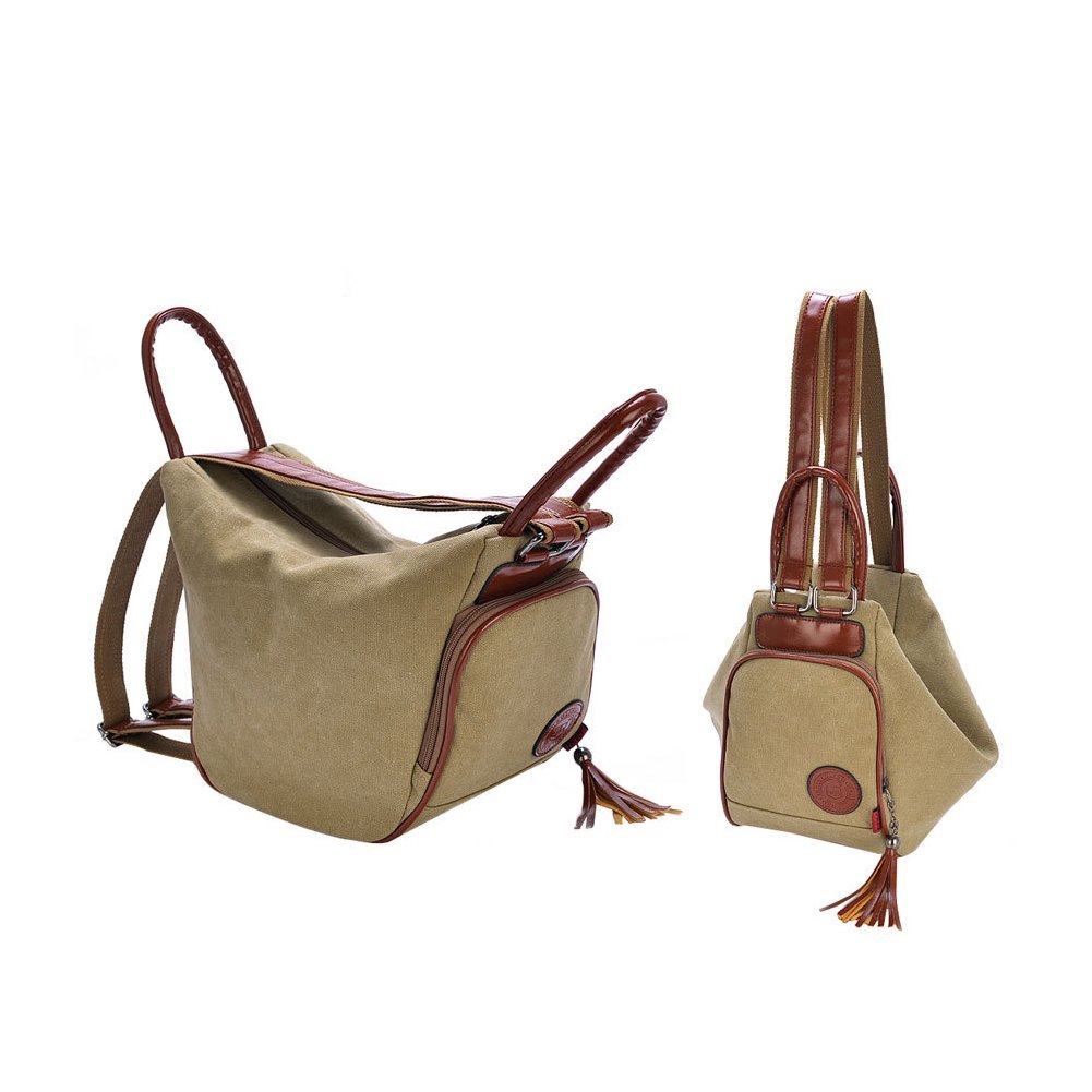 ZENTEII Women Retro Vintage Canvas Backpack Shoulder Bag (Khaki)