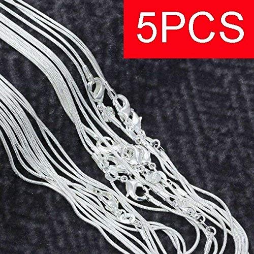 Zhx 3PCS/5PCS 925 Sterling Silver Snake Chains Necklaces 16" 18" 20" 22" 24" 26" 28" 30" ( multi-color ,5pcs 18 inch) (5pcs 22 inch, multi-color)