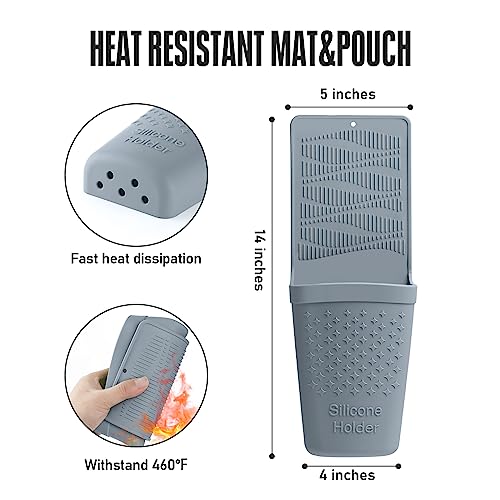 ZAKRA Flat Iron/Curling Iron/Hair Straightene/Hot Hair Tools Holder, Silicone Heat Resistant Mat Pouch Organizer.(Grey)