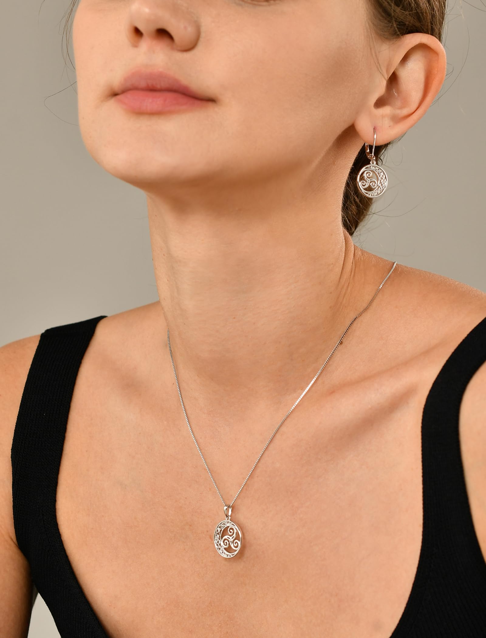 YL Celtic Knot Earrings 925 Sterling Silver Triskele Dangle Drop Earrings 18k White Gold Triskelion Moon Leverback Jewelry for Women