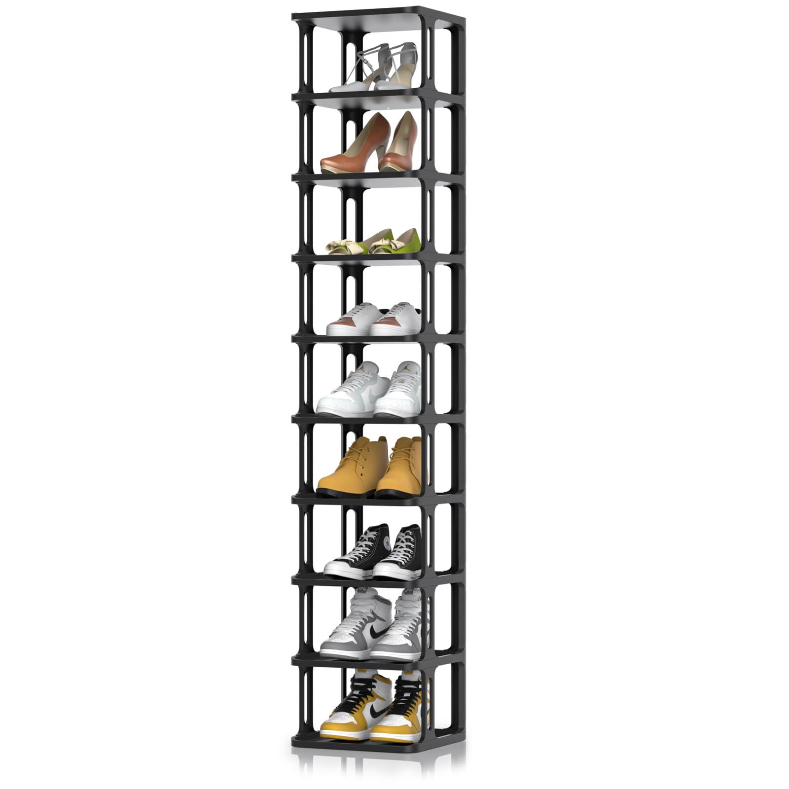 ZOINLIY 6 Tiers Shoe Rack for Closet Entryway, Narrow Vertical Shoe Organizer for Small Spaces, Black Stackable Shoe Cubby, Shoe Storage Tower, 10.55" D x 10.55" W x 31.49" H