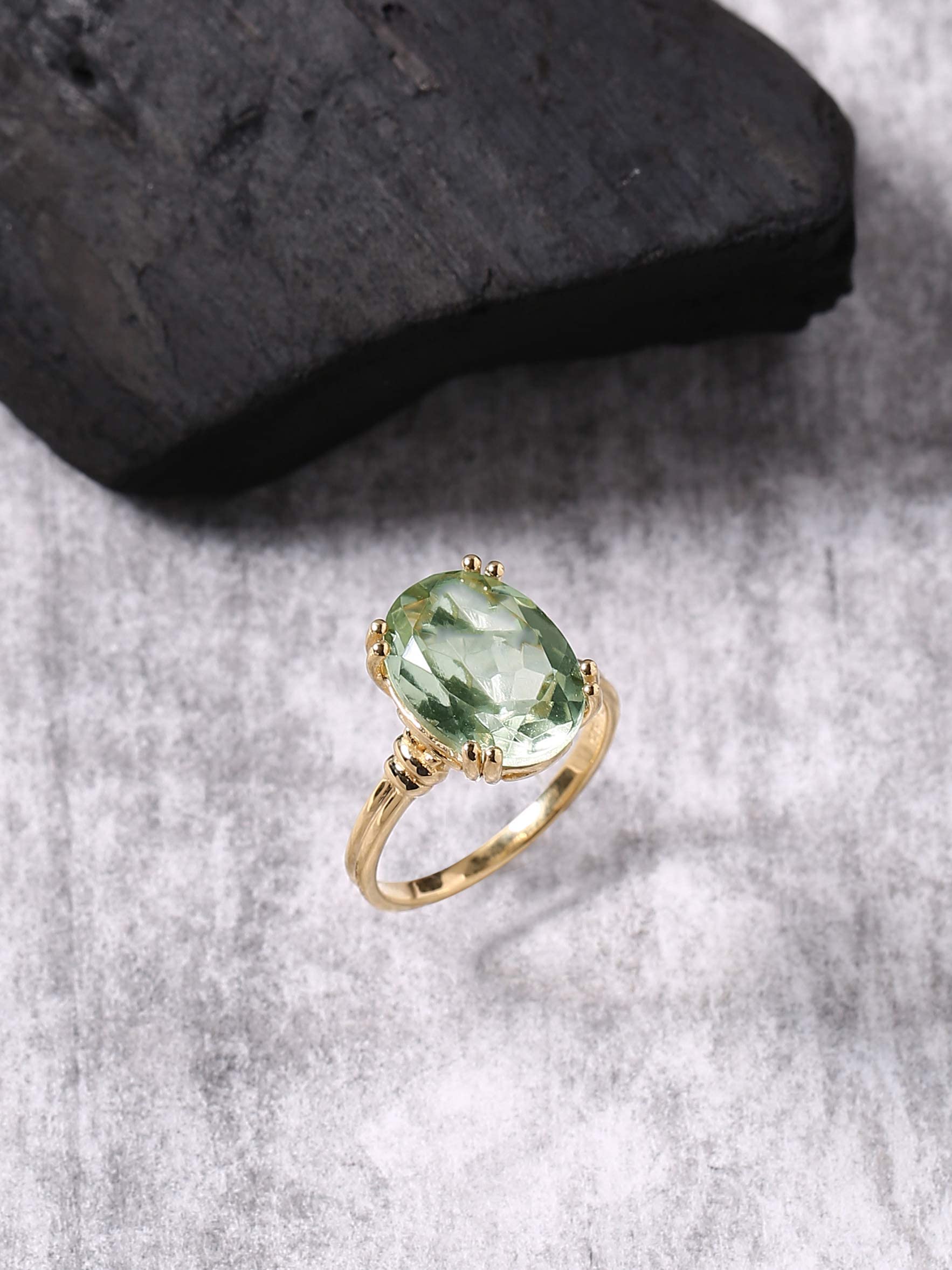 YoTreasure 10x14MM Green Amethyst Gold Plated 925 Sterling Silver Solitaire Ring