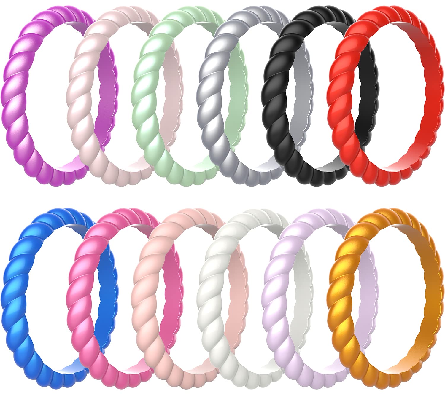 Zollen 5 Packs Silicone Wedding Rings for Women, Thin Braided Rubber Wedding Bands Stackable Ring, Hypoallergenic Silicone, Size 10