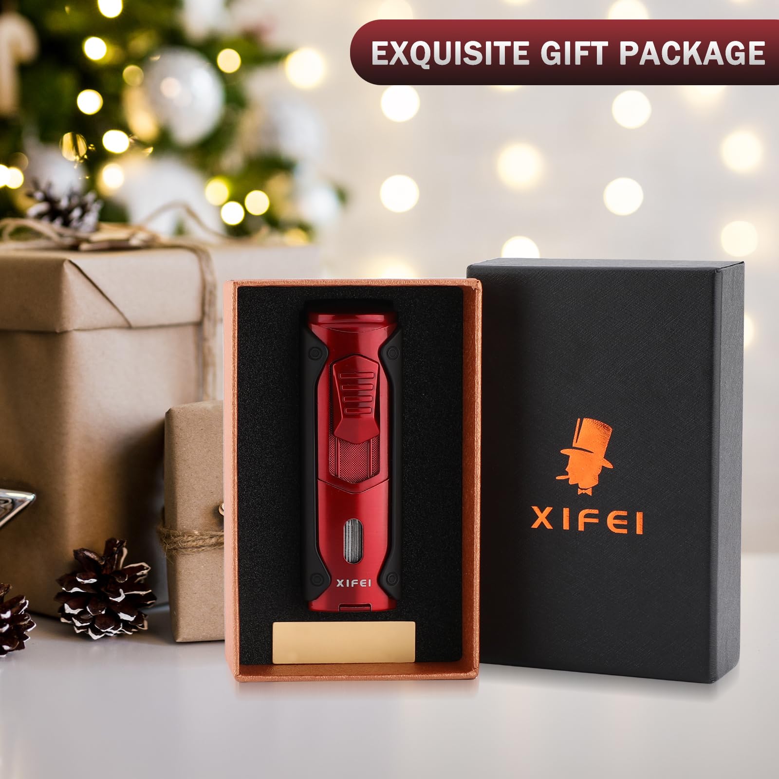 XIFEI Cigar Lighter Jet Flame Refillable Butane Lighter with Cigar Punch (Grey)