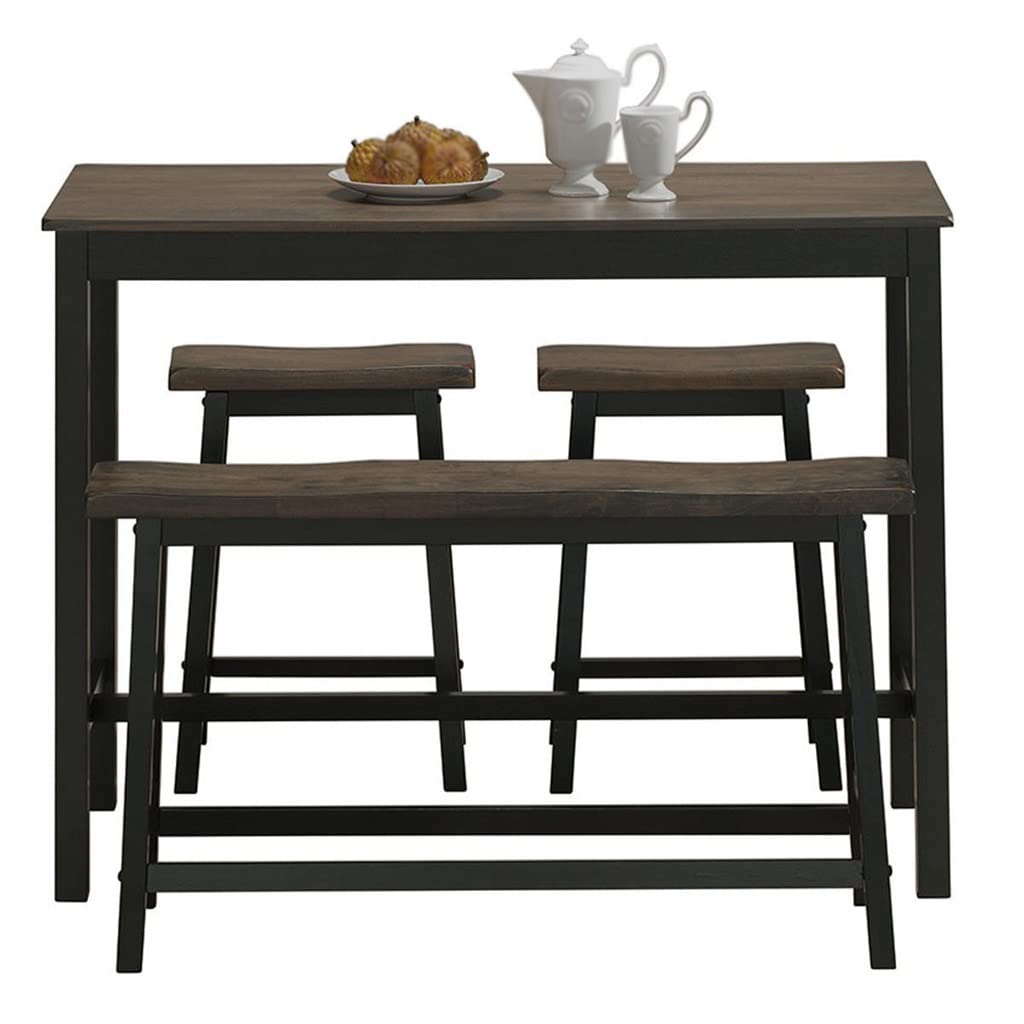 ZHYH 4 Piece Solid Wood Counter Height Table Set with Height Bench and Two Saddle Stools