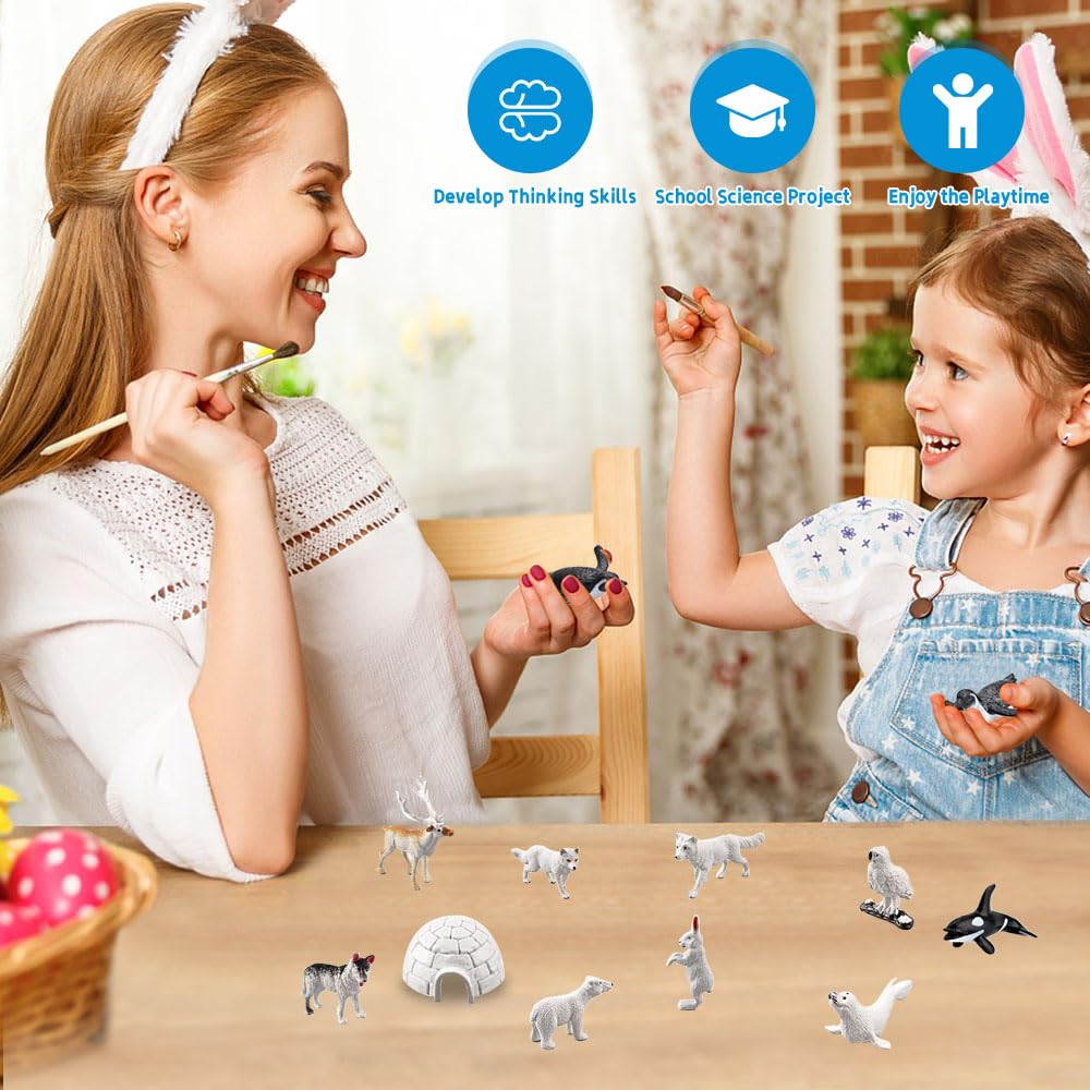 willway 18PCS Mini Arctic Animals Figurines Set, Polar Animals Toy for Kids Plastic Arctic Reindeer,Walrus,White Whale,Polar Bear,Arctic Fox,Wolf Figures, Cake Toppers Christmas Birthday Toy Gift